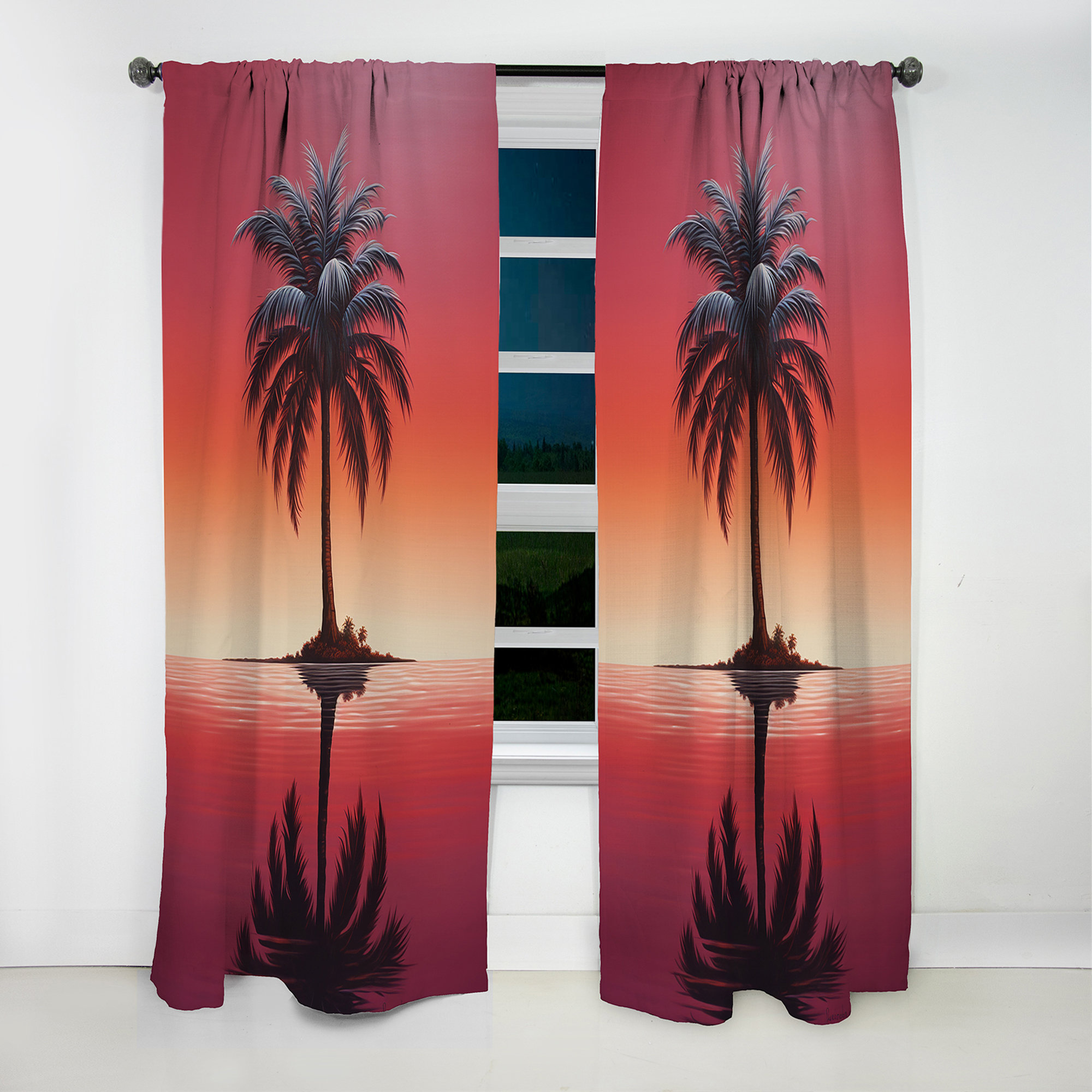 East Urban Home Brodi - Palm Trees Curtain - Blackout Floral Curtain ...