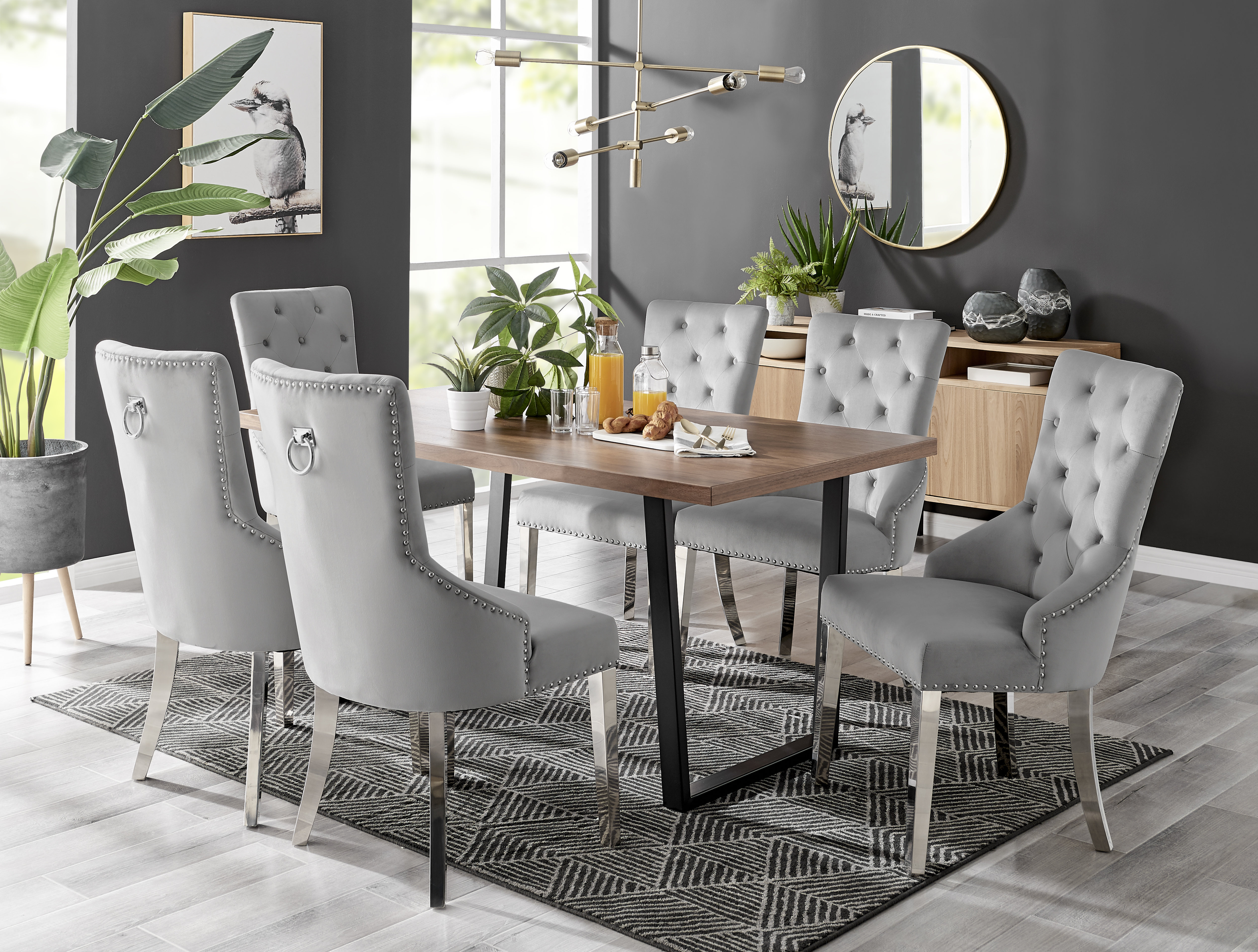 East Urban Home Edzard Wood Effect Pedestal Dining Table Set with 6 ...