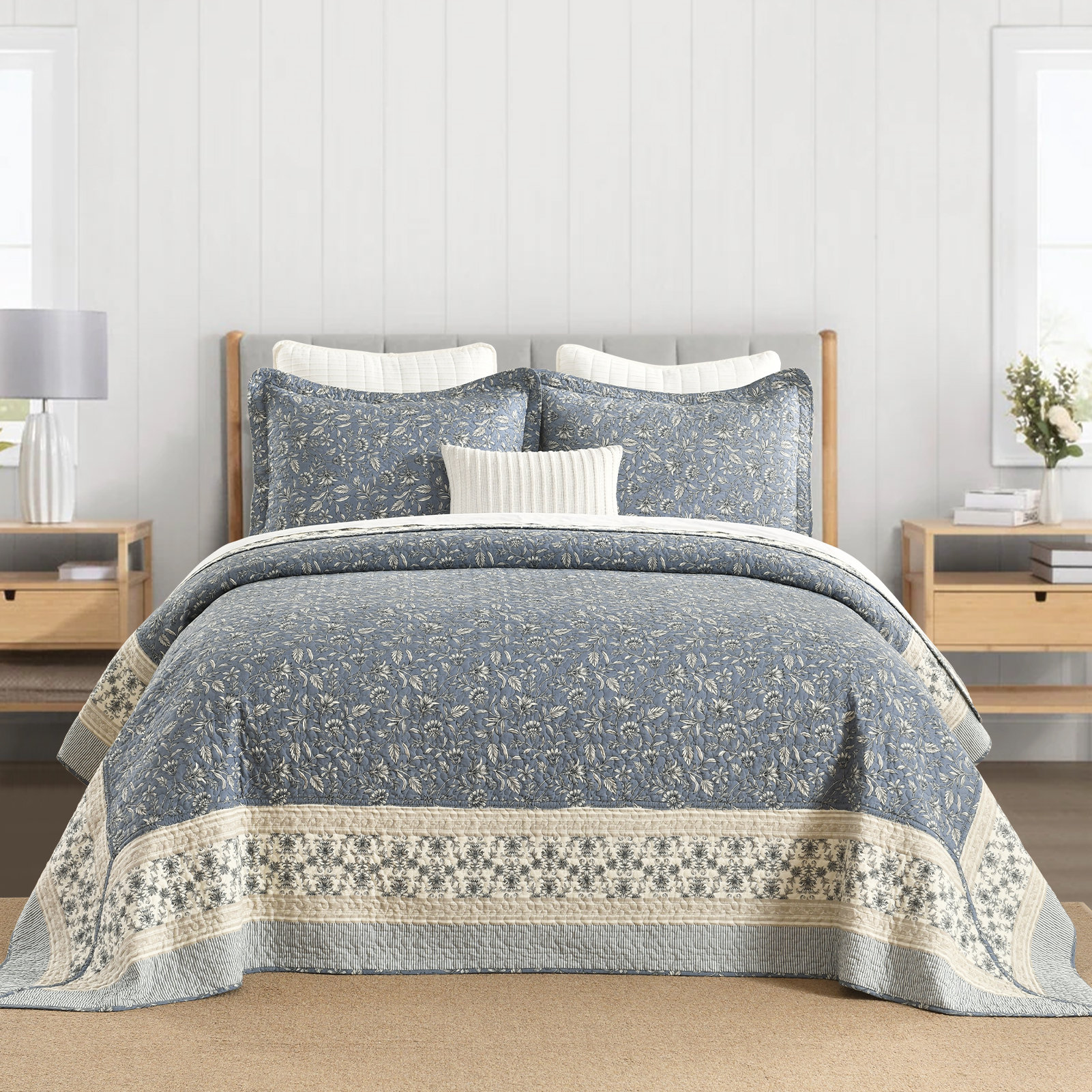 DDUOXIN Botanical Floral 100% Cotton Oversized Quilted Bedspreads ...