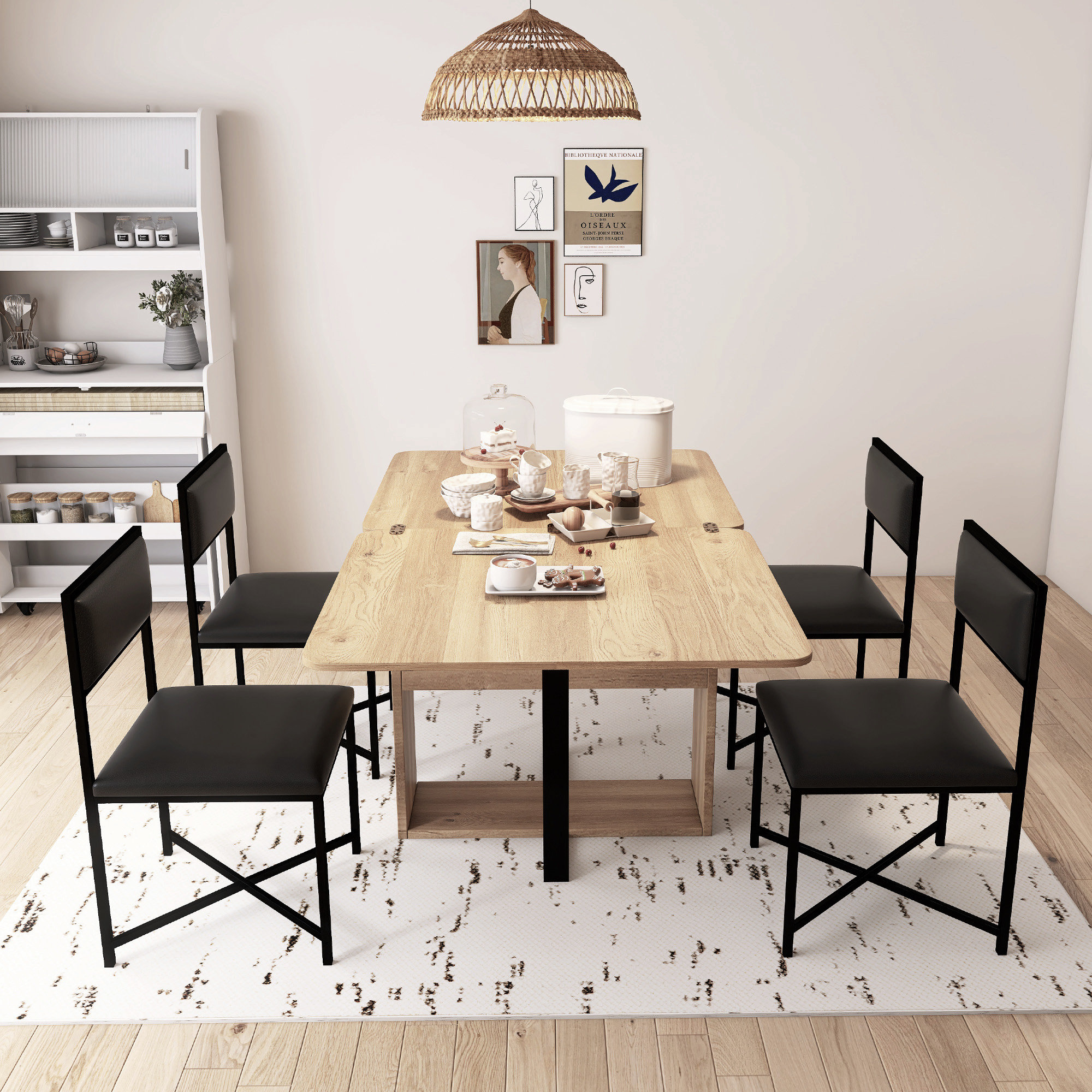 17 Stories Modern Compact 5-Piece Extendable Dining Table Set | Wayfair