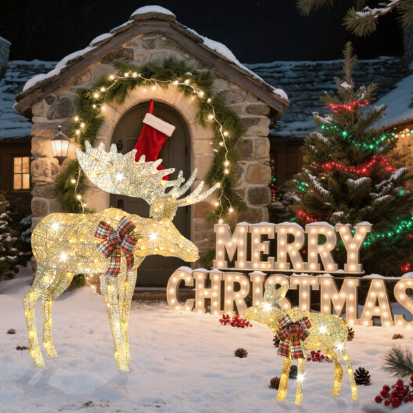 EASYBUYCHOICE Lighted Moose Christmas Decorations, Large Outdoor Moose ...