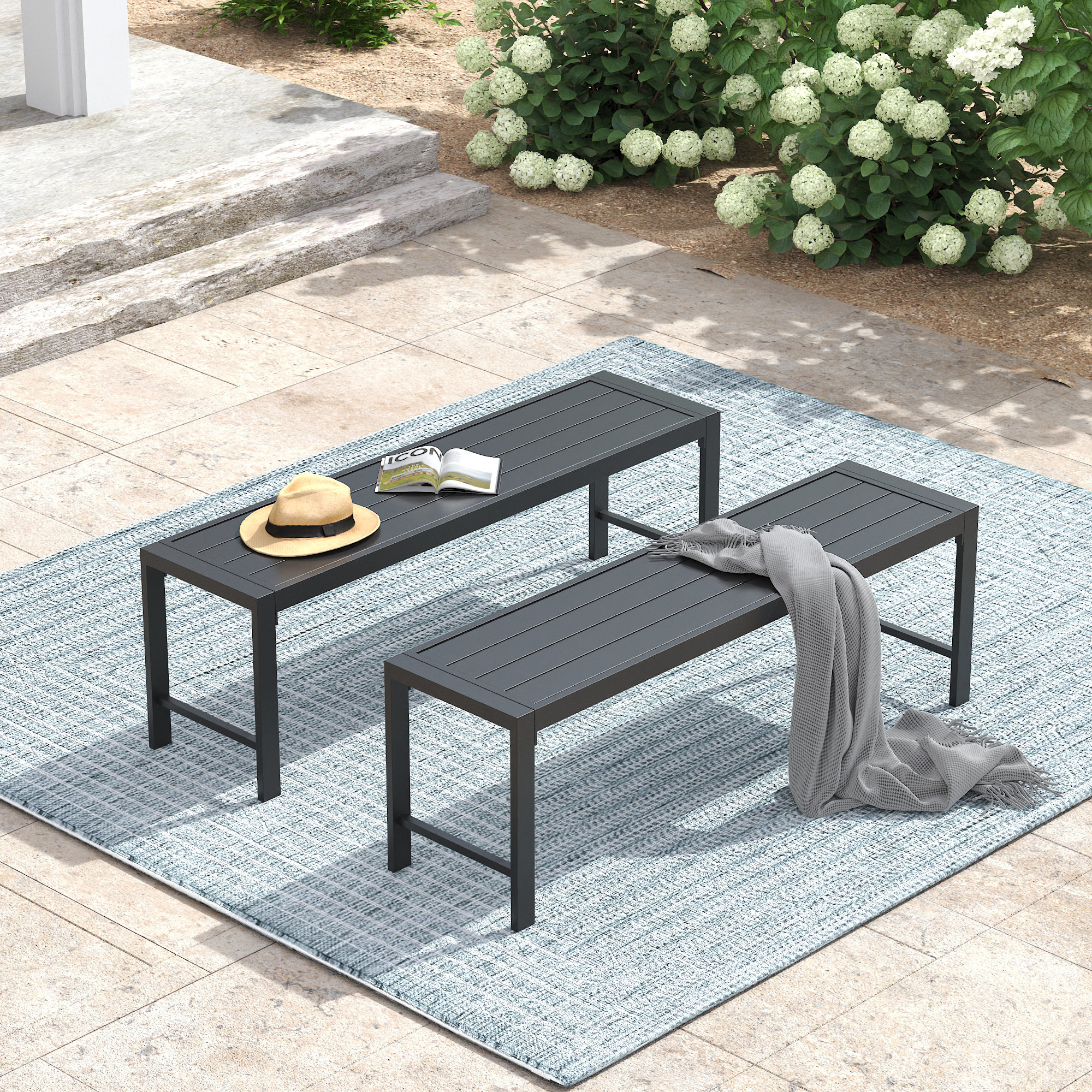 Latitude Run® Outdoor Slatted Metal Bench - Wayfair Canada
