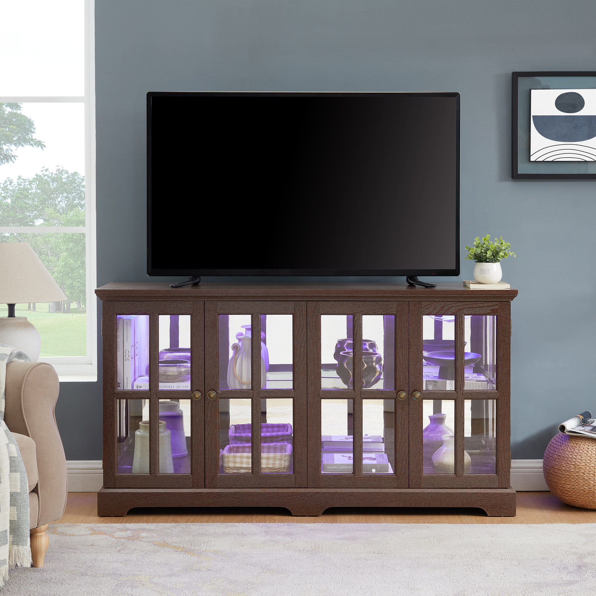 Lark Manor LED Curio Display TV Stand Cabinet Antique Display Cabinet ...