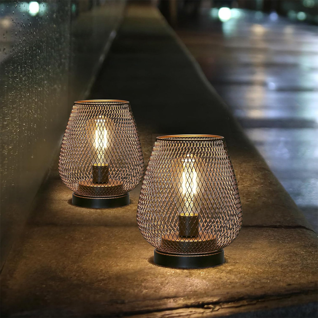 17 Stories Set Of 2 Metal Cage LED Lantern Battery Powered Cordless ...