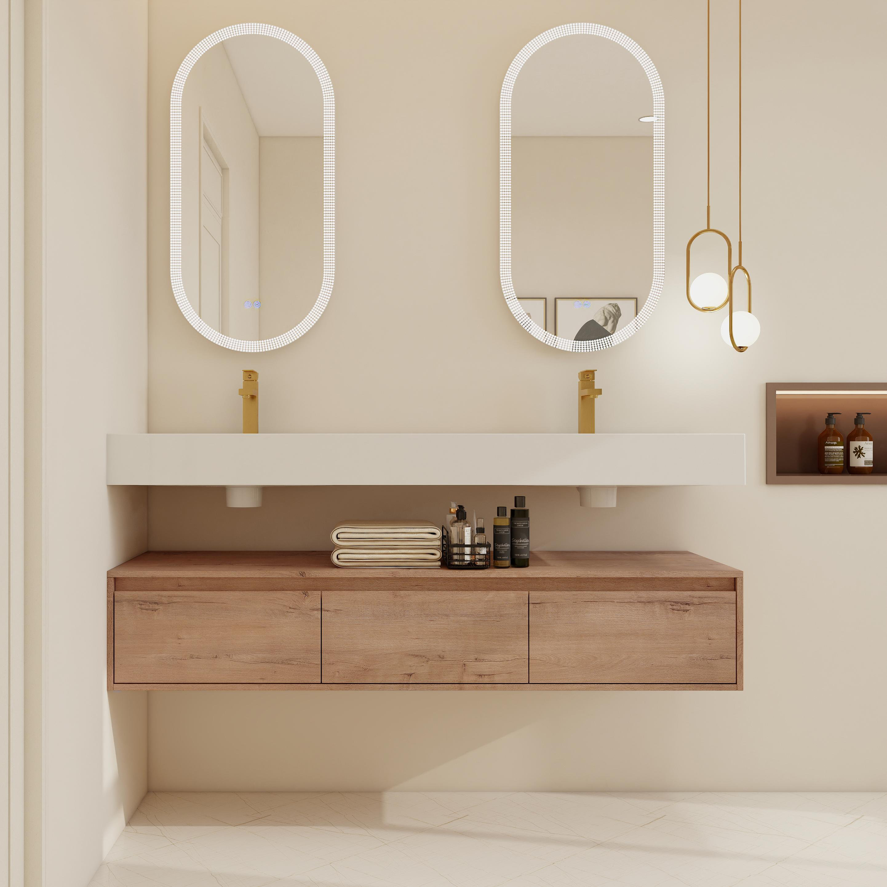 Hokku Designs 60" Wall-Mounted Double Bathroom Vanity Set with 3 ...