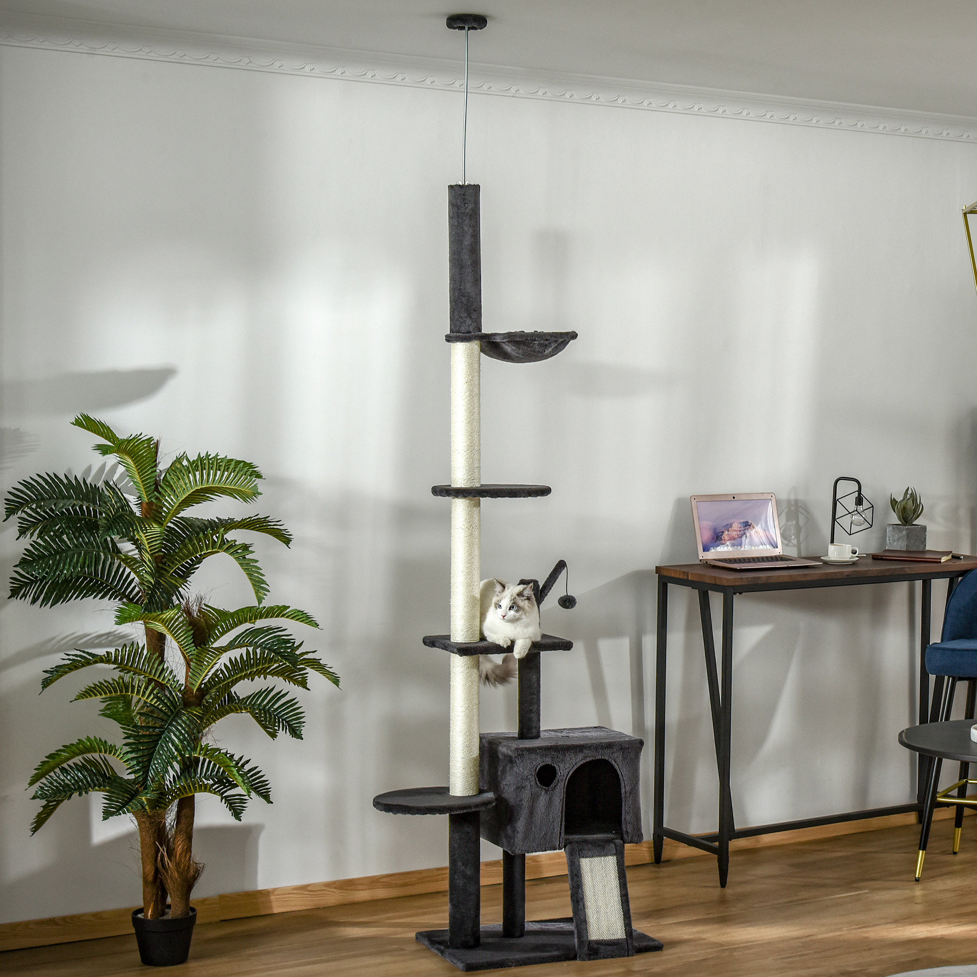Latitude Run® Dark Grey Cat Play Area: 106" With Scratching Post, Board ...