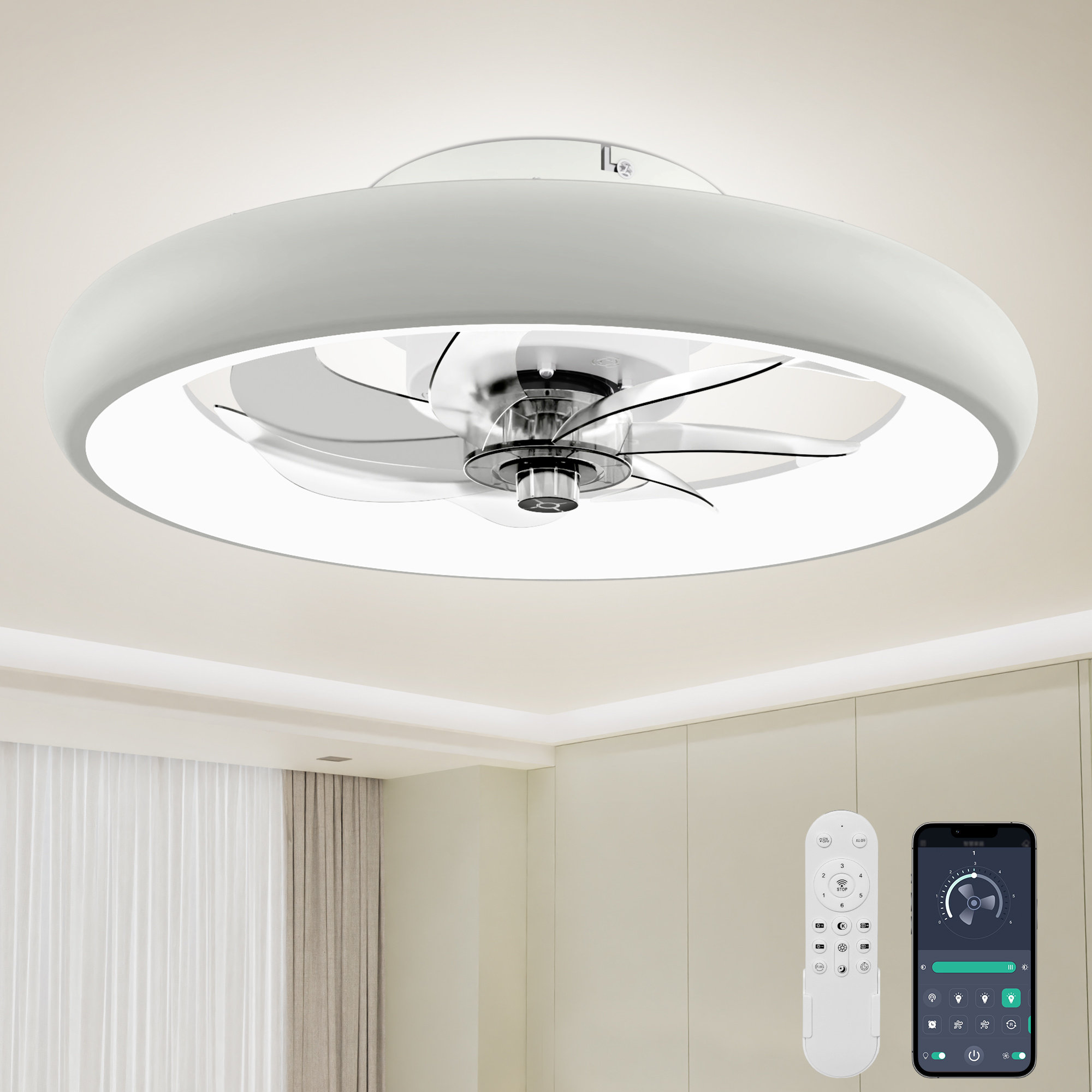 Wrought Studio™ Modern Ceiling Fans With Lights Low Profile Enclosed ...
