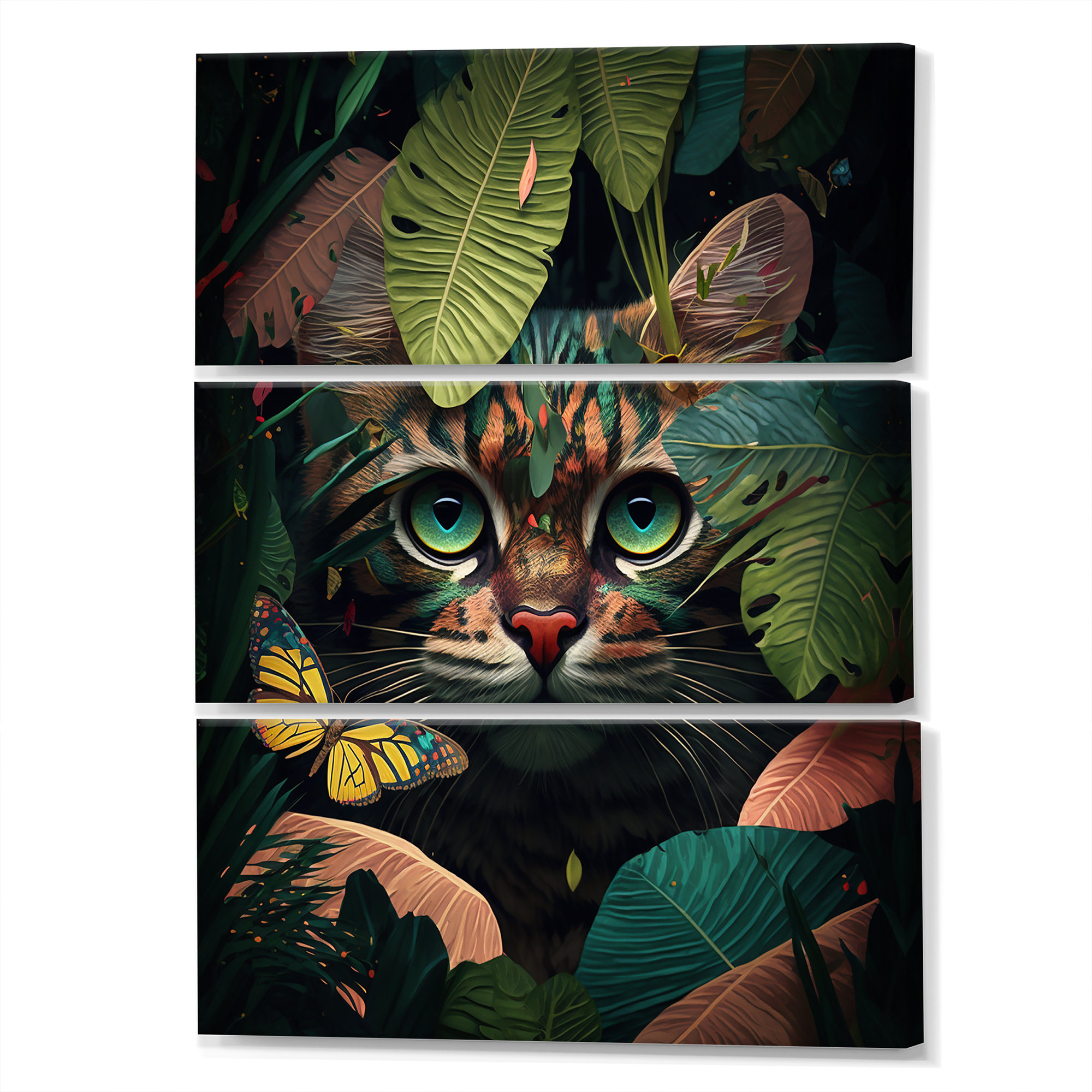 Winston Porter " Cute Cat With Butterfly In Jungle Bushes II " 3 ...