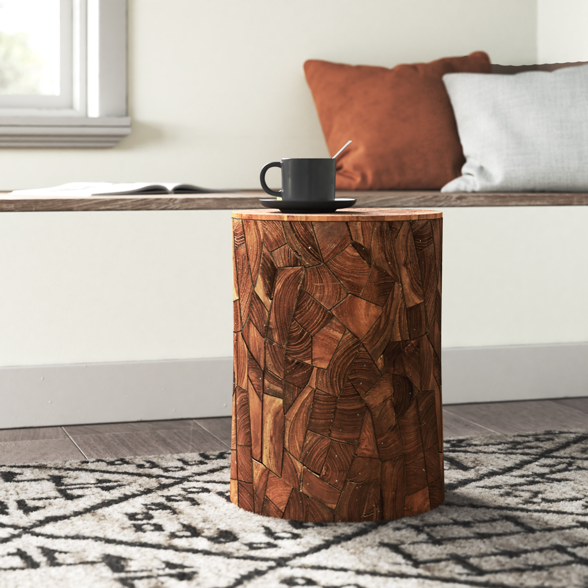 Union Rustic Huzayfah Teak Wood Handmade Side End Brown Accent Table ...