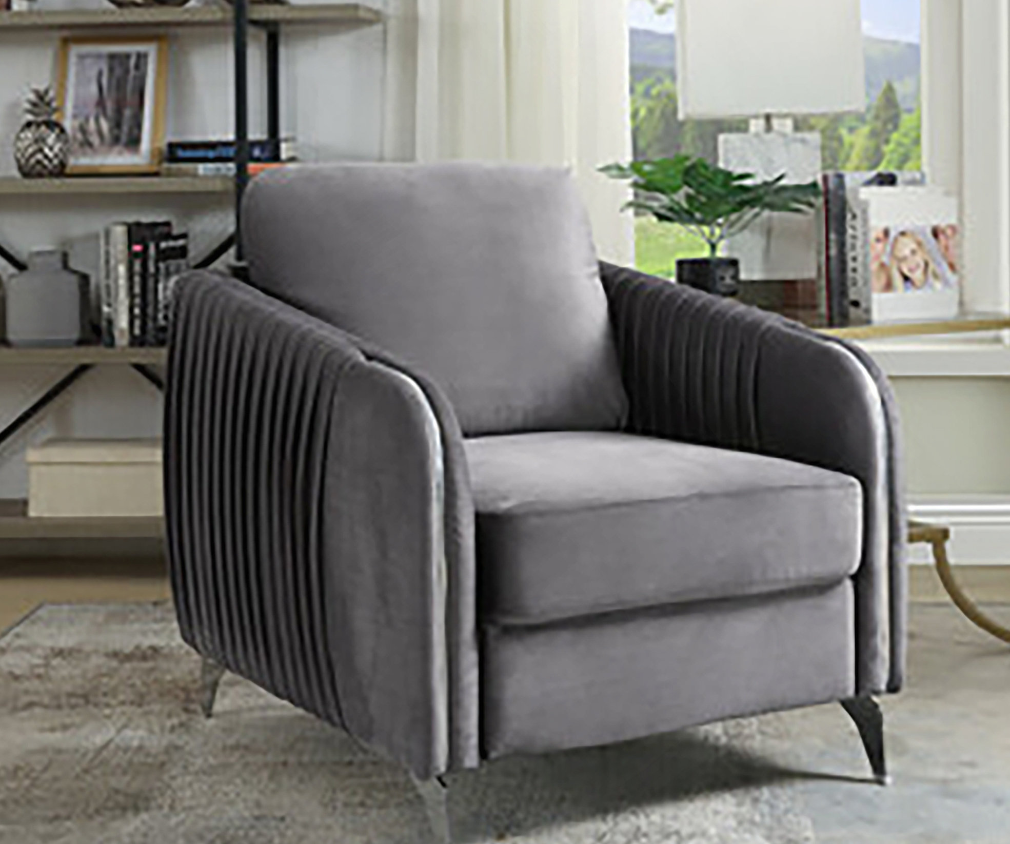 Mercer41 Grey Velvet Armchair with 4 Legs - Wayfair Canada
