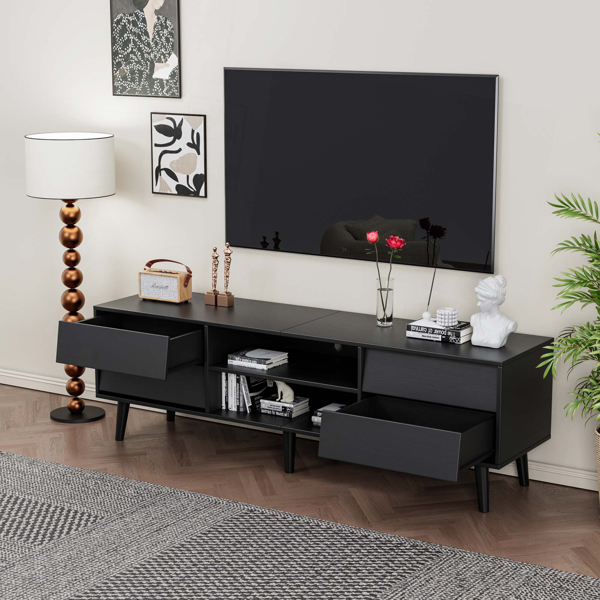 Millwood Pines 63 Inch TV Stand Features Vintage-style and Bevel Design ...