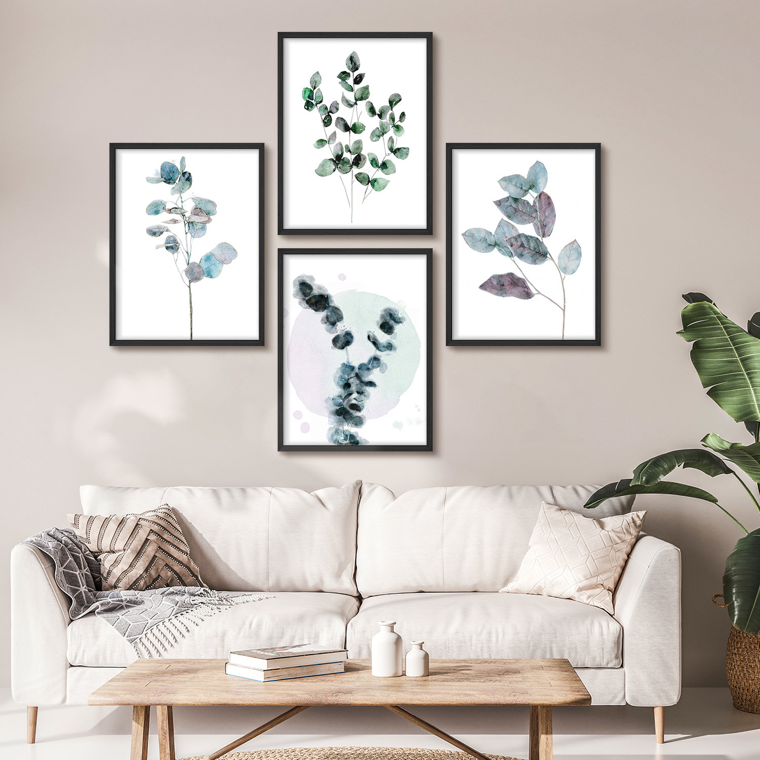SIGNLEADER Green Blue Botanical Plants Modern Artwork Framed Prints ...