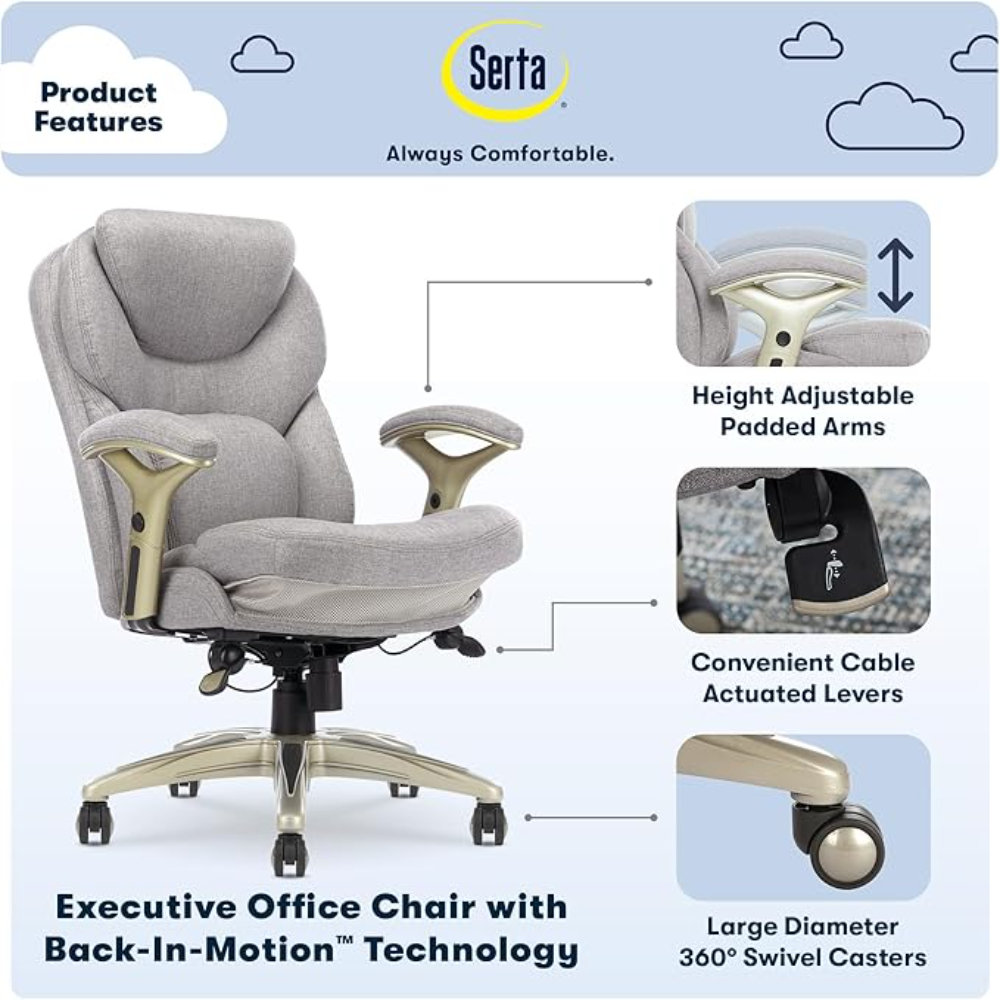 BUILTCO Serta Ergonomic Executive Office Chair Motion Technology ...