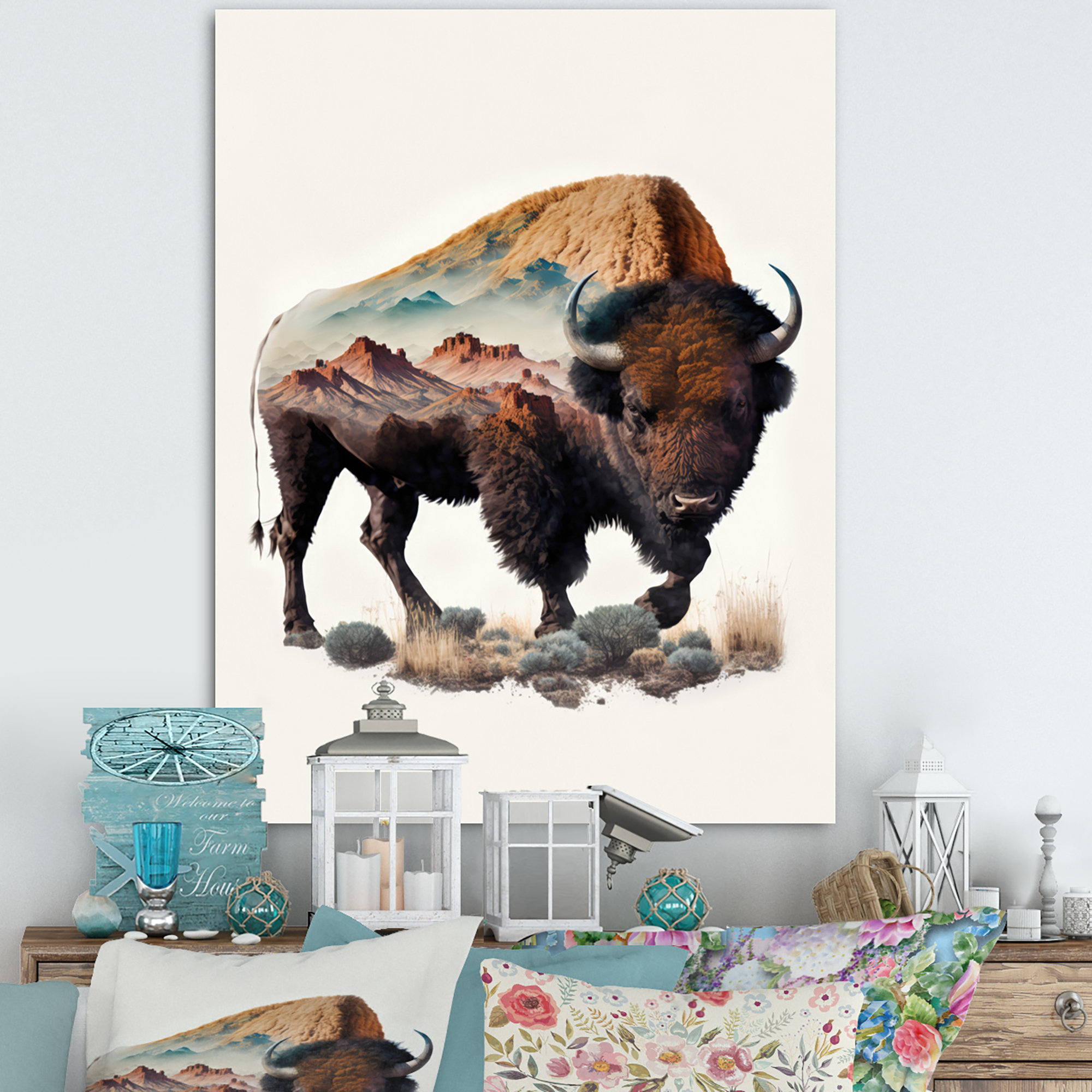 Millwood Pines Double Exposure Of A Bison With Nevada Landscape II ...