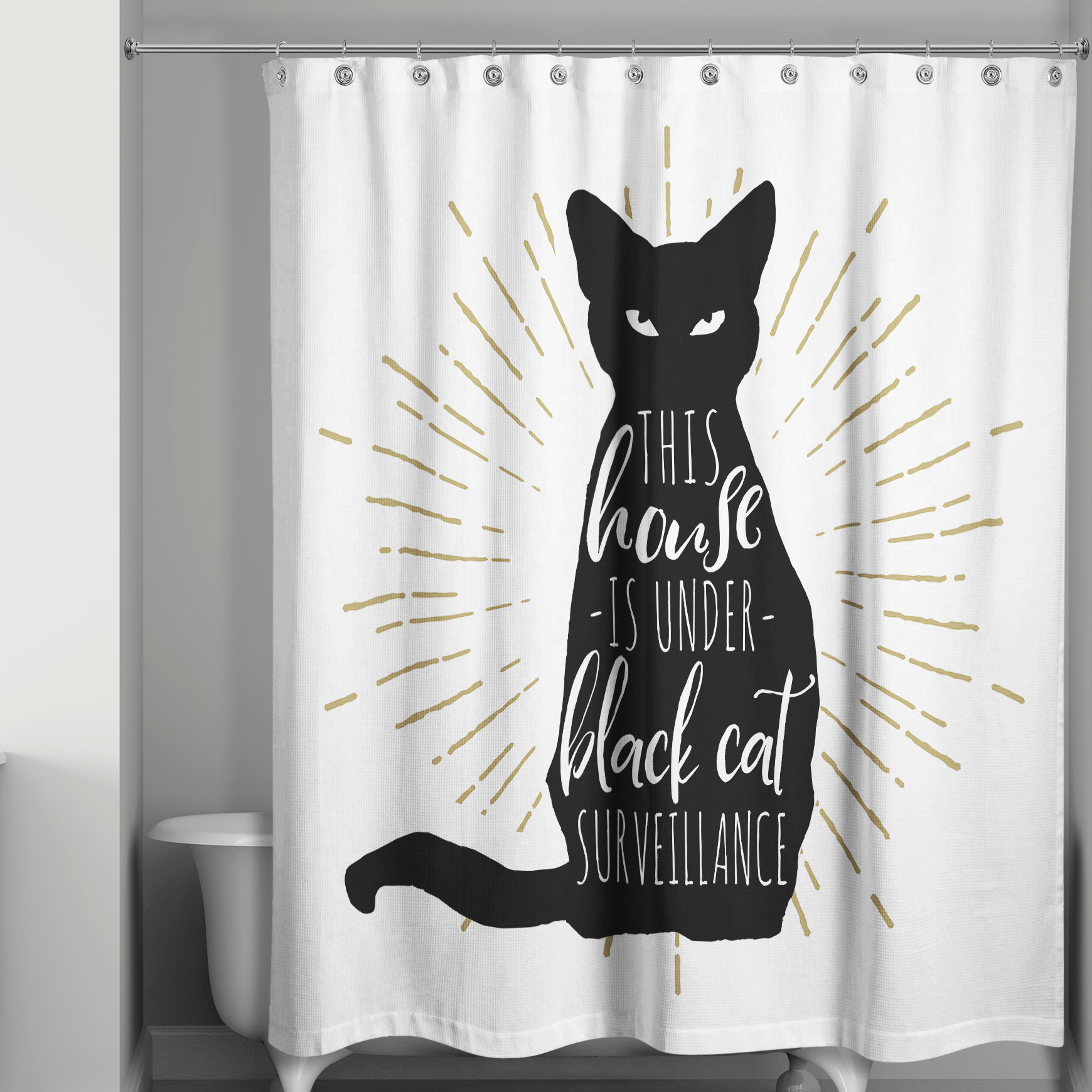 Ebern Designs Loree Black Cat House Single Shower Curtain | Wayfair