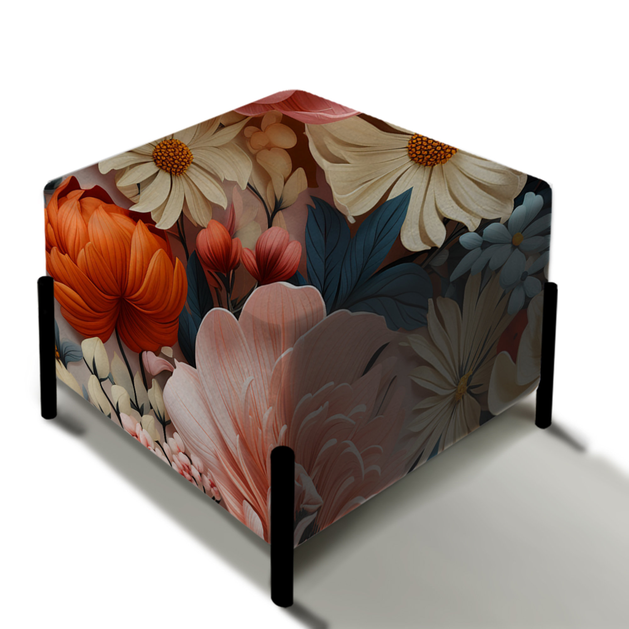 Design Art Collage Of Scarlet Blooms - Eclectic Square Ottoman | Wayfair