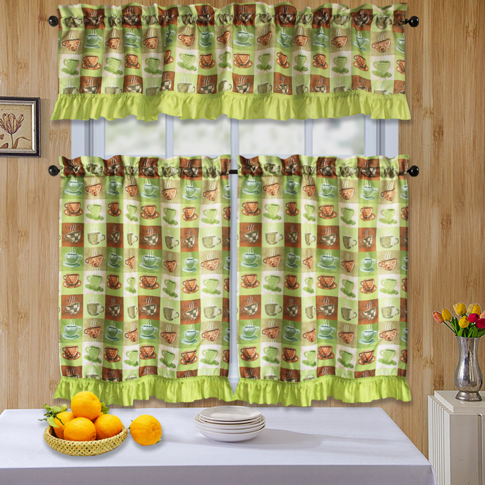East Urban Home BT589-D31 3PC RUFFLED KITCHEN CURTAIN | Wayfair