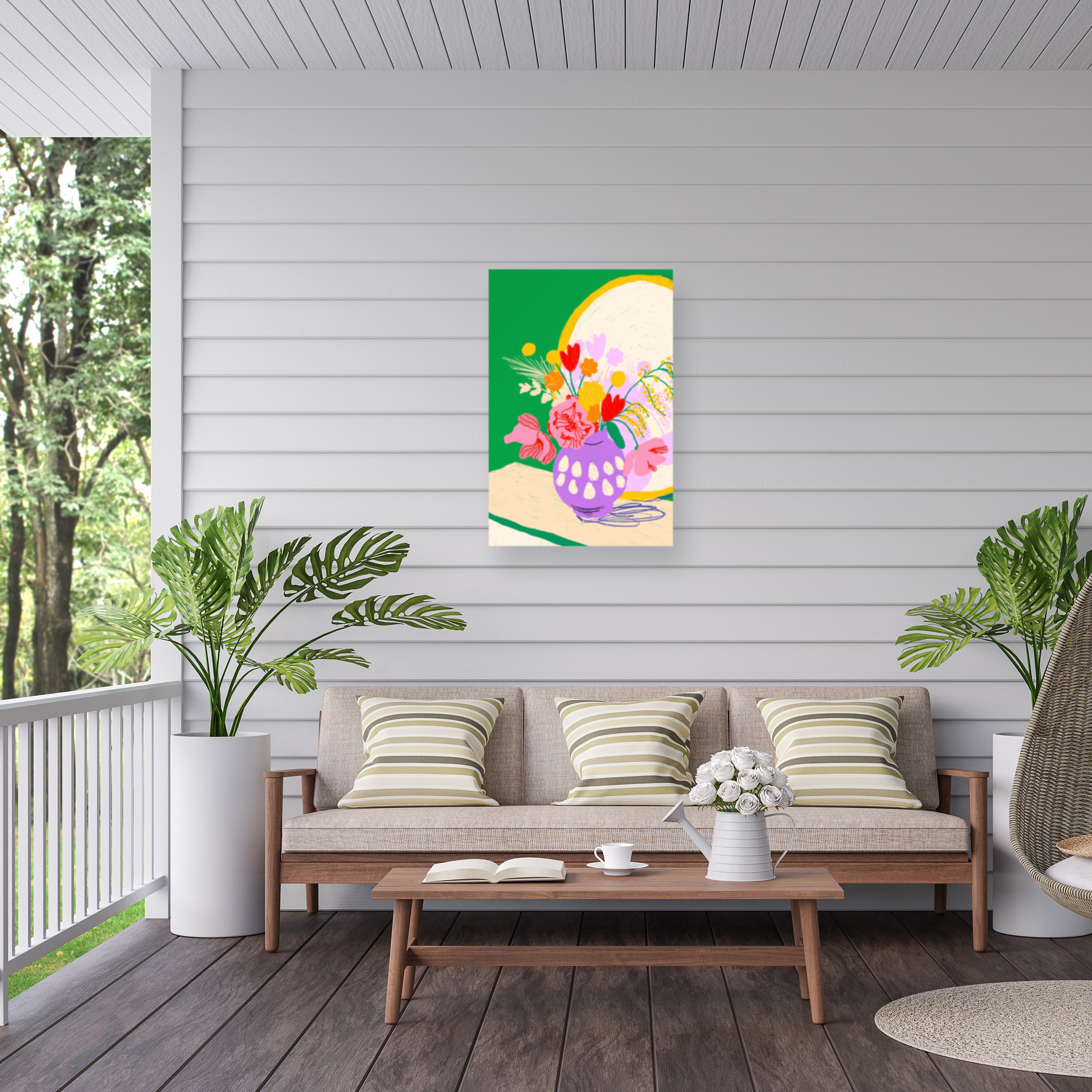 Winston Porter Gigi Rosado Flowers In The Mirror Outdoor Canvas | Wayfair