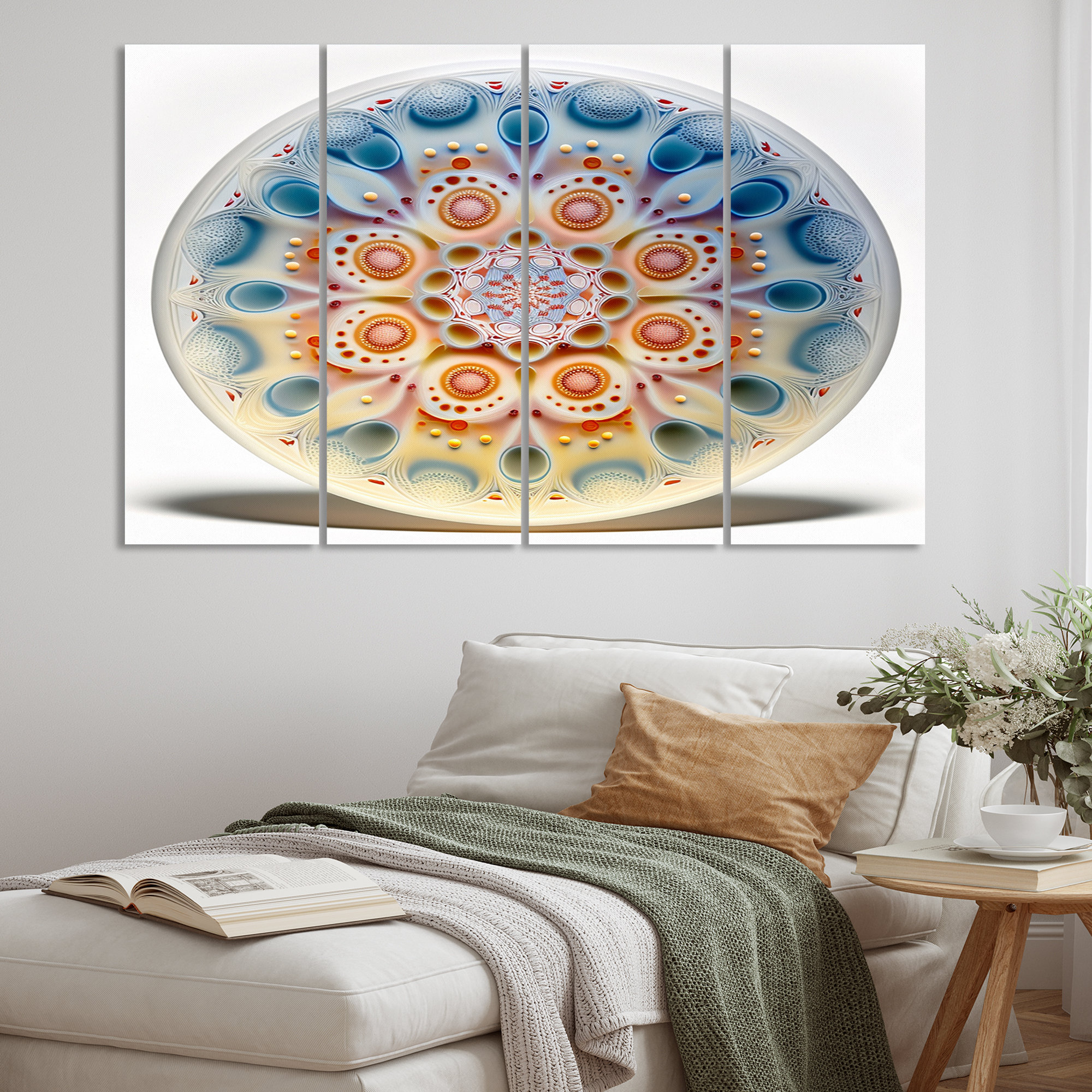 Design Art Soft Colored Cymatics Mandala VI On Canvas 4 Pieces Print ...