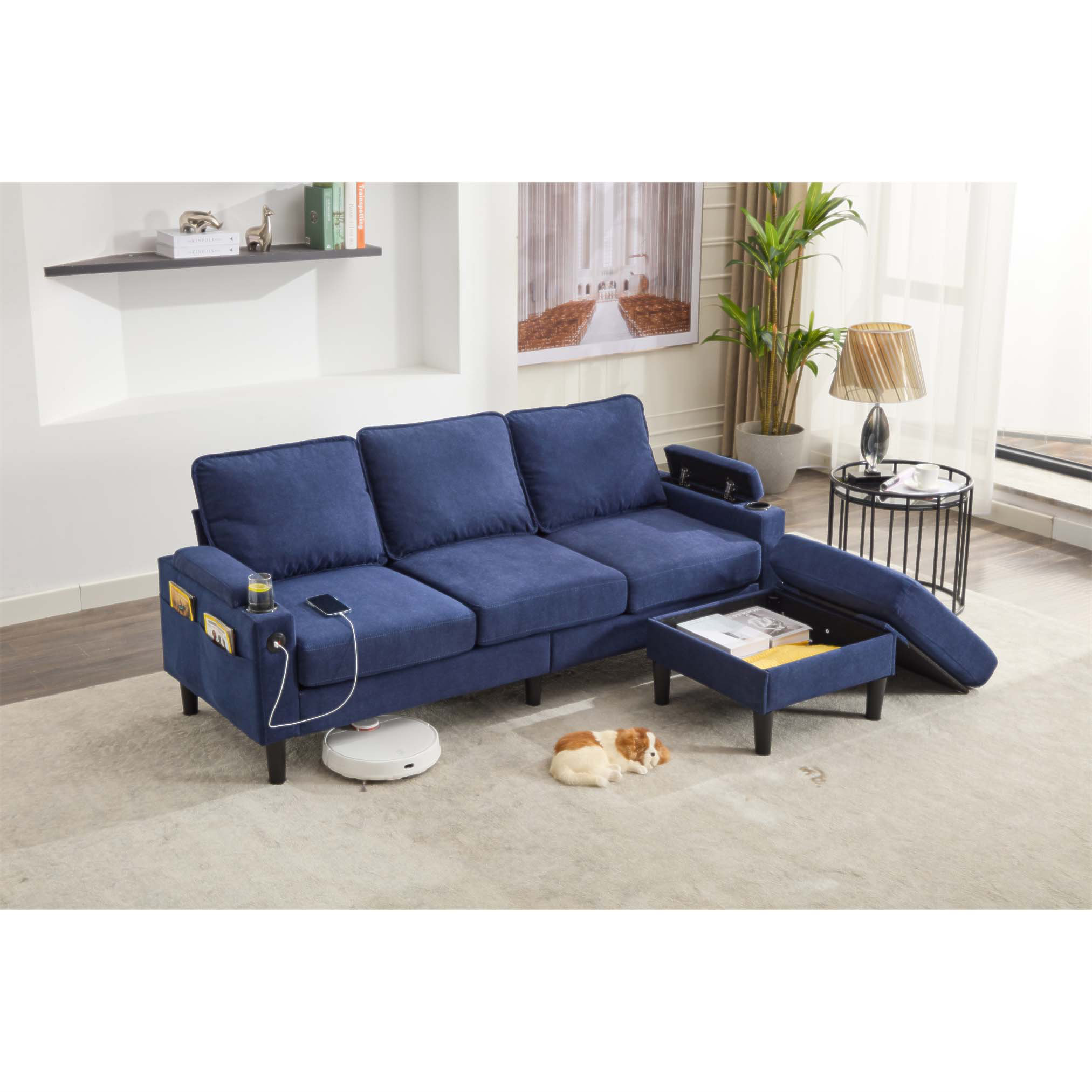 Ebern Designs Knock Down 3-Seat Combo Sofa with Storage Ottoman for ...