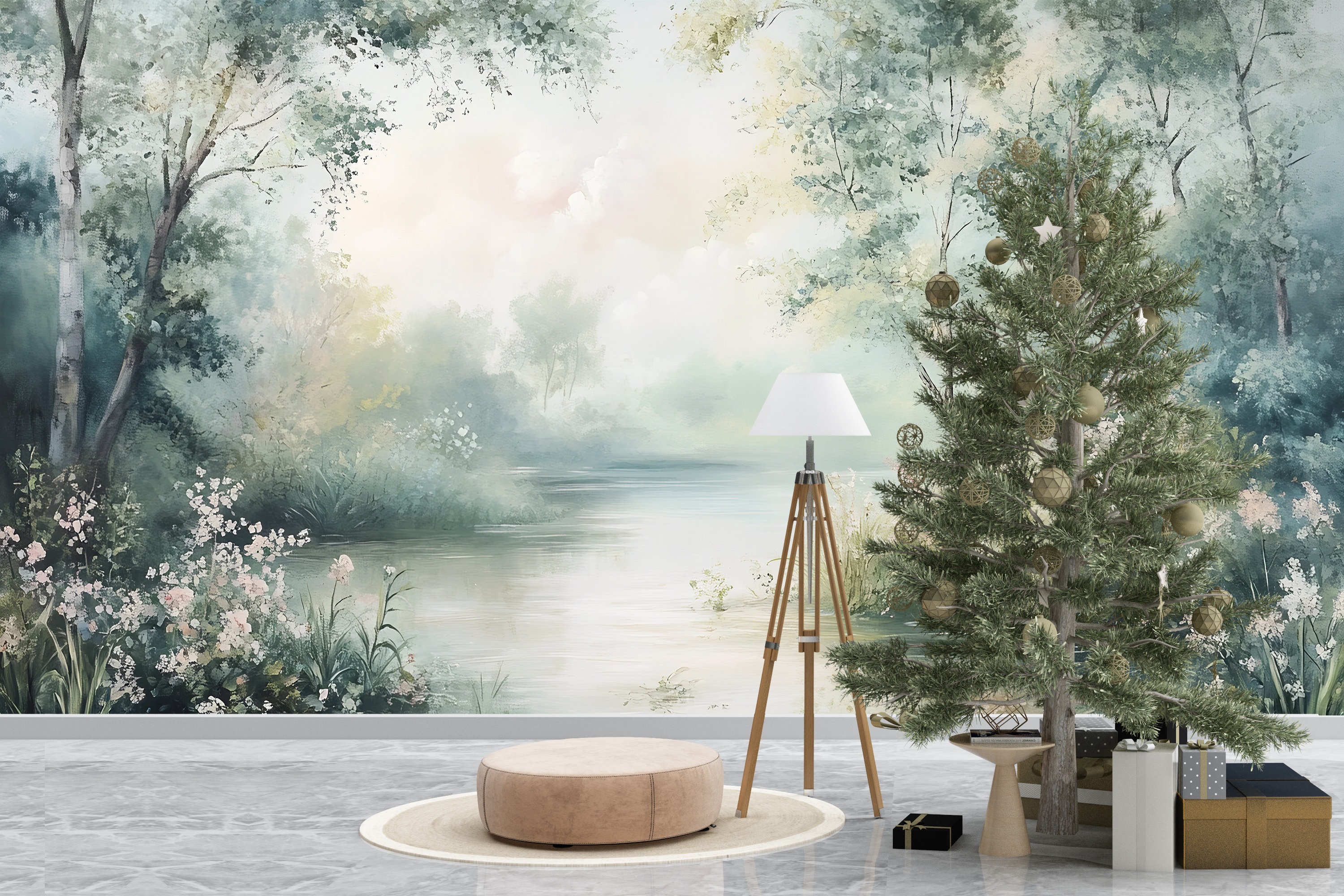 Red Barrel Studio® Tranquil River Wall Mural – Floral Nature Wallpaper ...