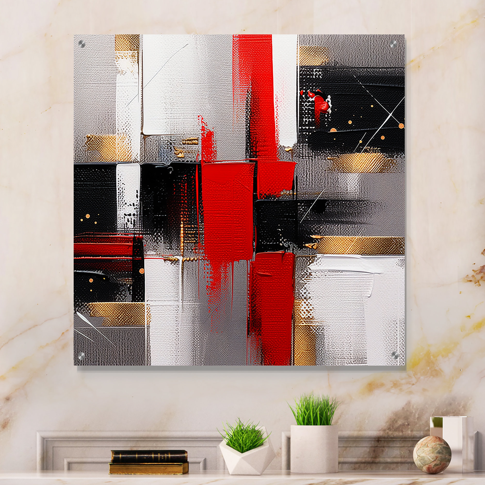 Mercer41 Red And Gold Cubic Abstract I - Cubism Acrylic Wall Art | Wayfair