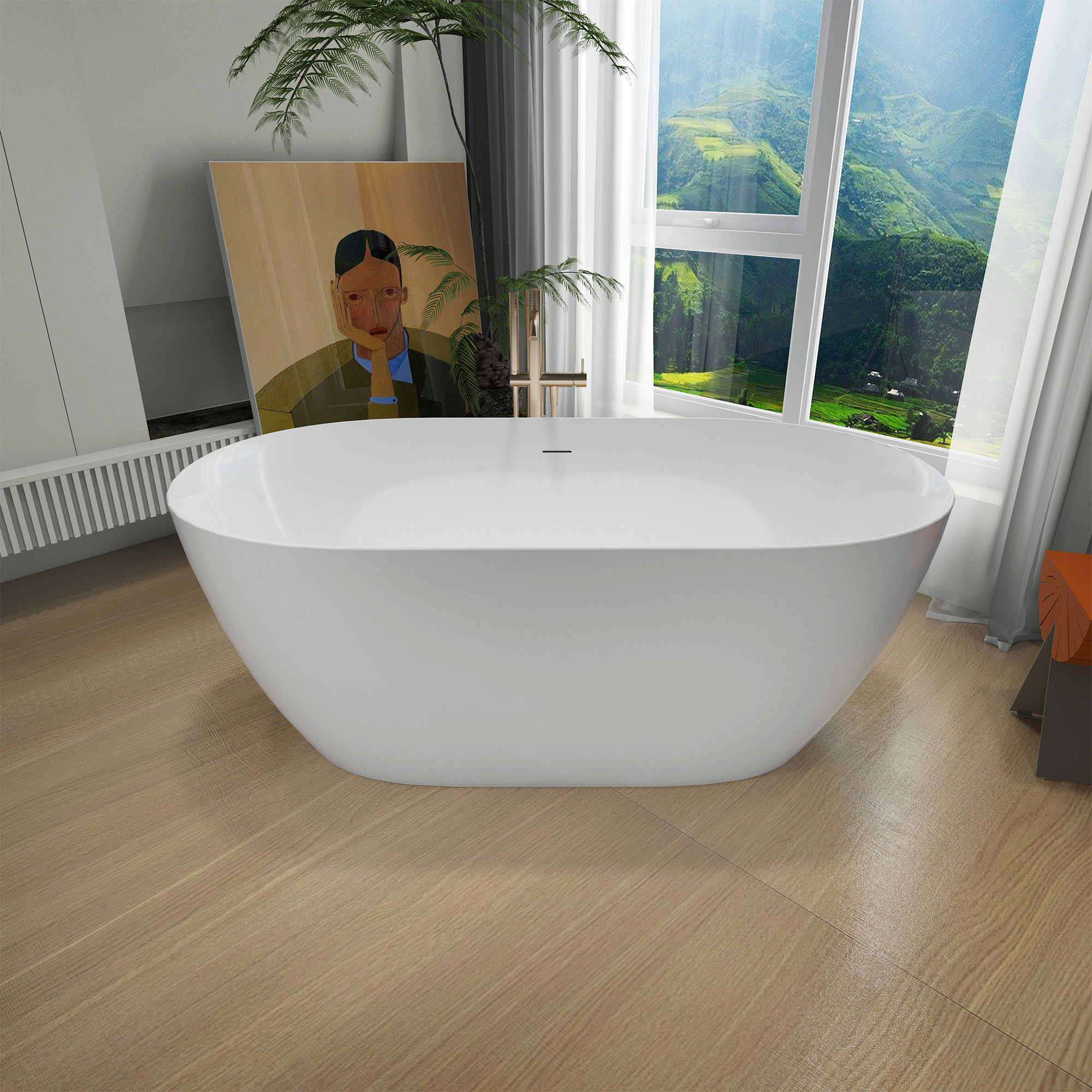 SOTUBX Free Standing Tub 55" x 28" Deep Soaking Bath Tub Acrylic A25 ...