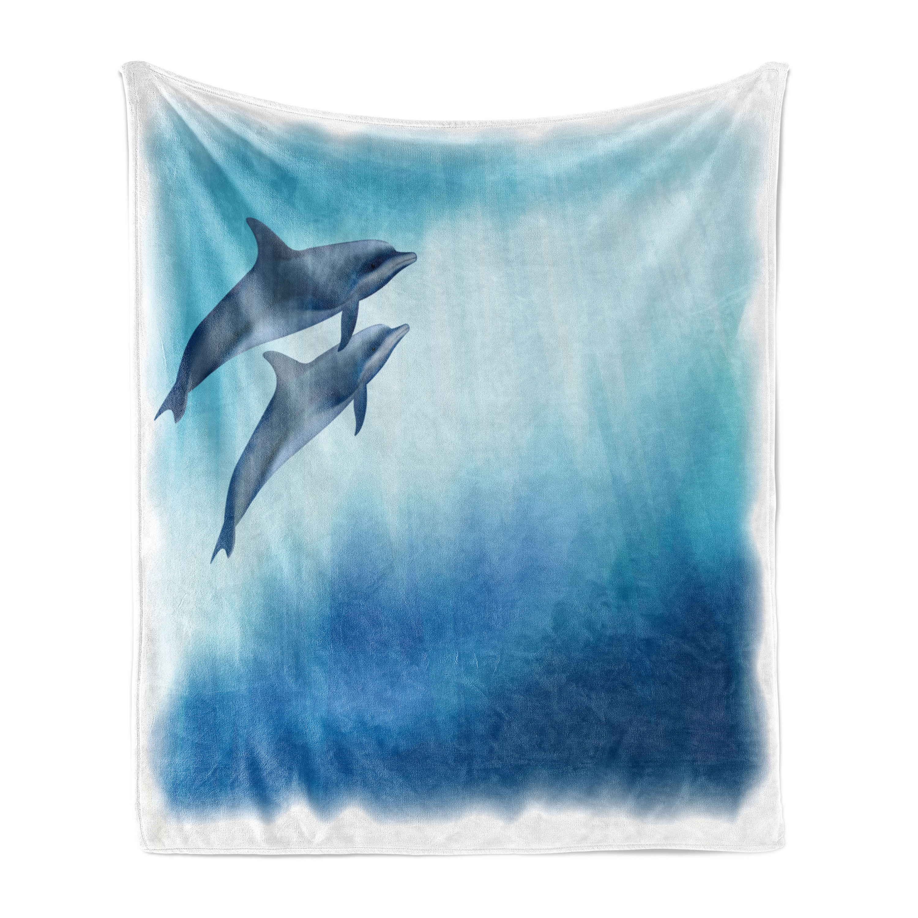Ambesonne Dolphin Fleece Throw Blanket Underwater Scene Fish Dark Blue ...