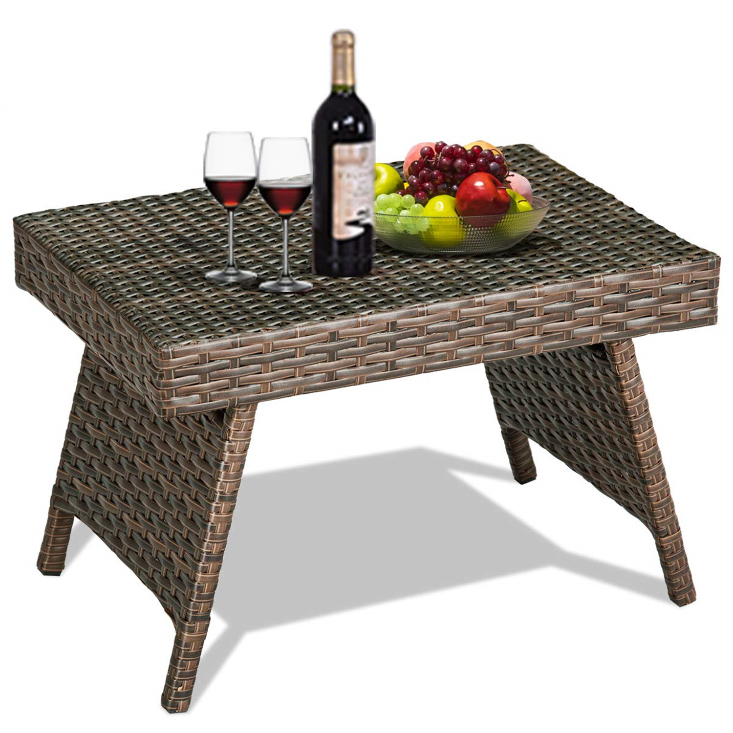 Dakota Fields Garden Rattan Steel Frame Folding Standing Coffee Table ...