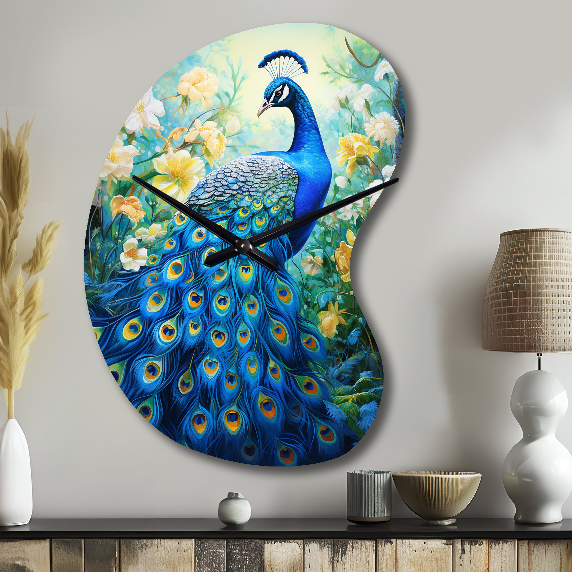 Design Art Teal Peacock Symbolist - Boom Shape Unique Peacock Wall ...