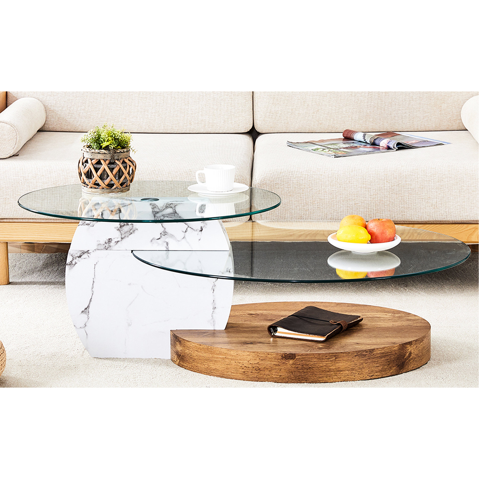 George Oliver Artistic Coffee Table With Oval Tempered Glass Countertop ...