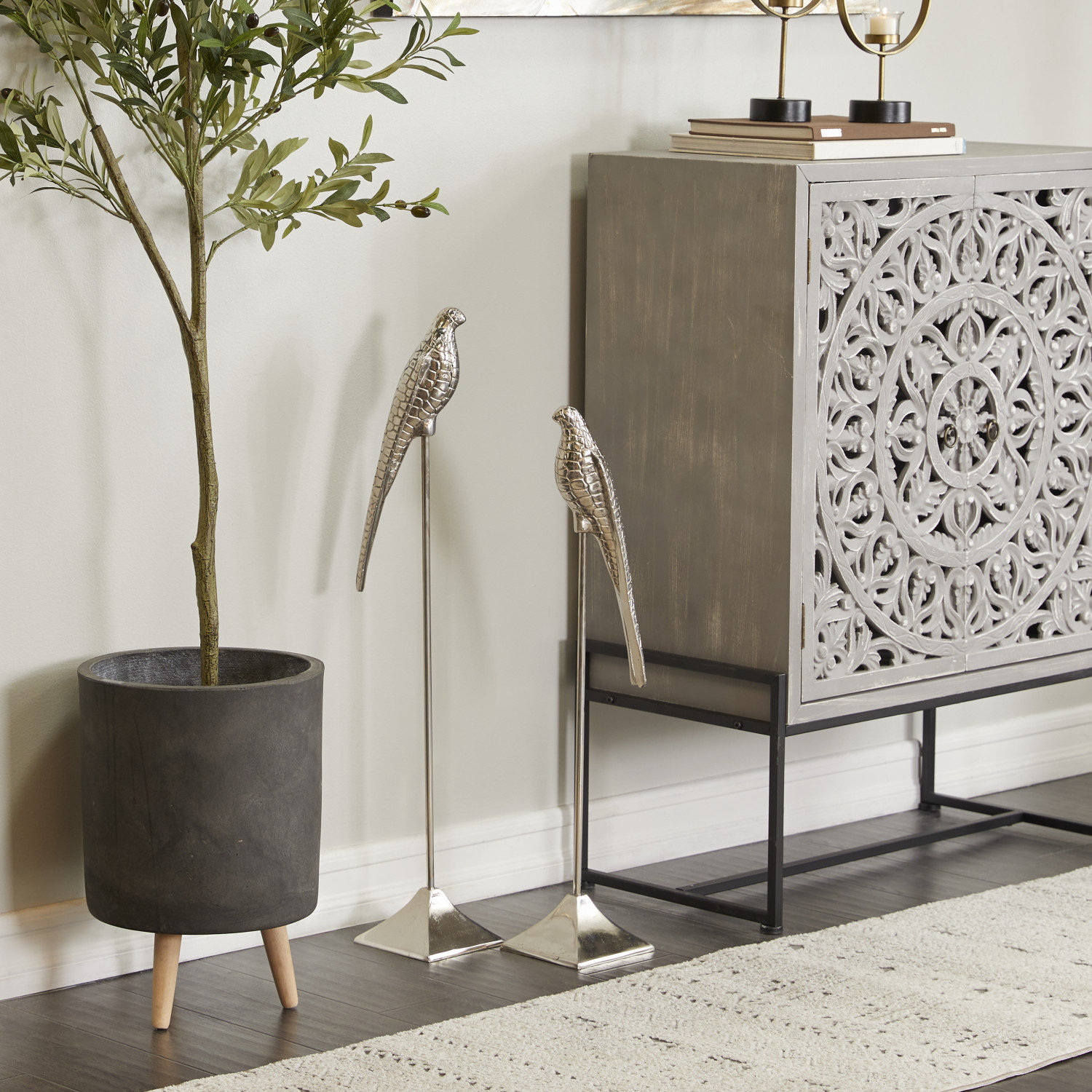 Lark Manor™ Aireona 2 Piece Eclectic Aluminum Bird Statue Set | Wayfair