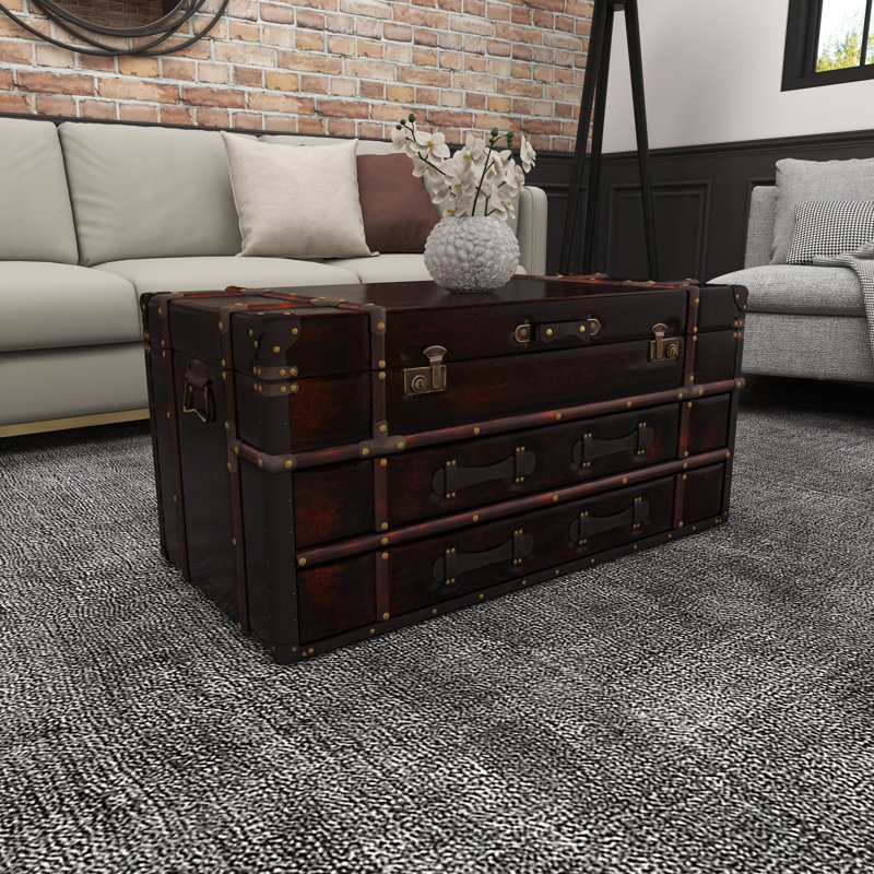 Steelside™ 2 Drawer Living Room Coffee Table with Buckle Hinged Top ...