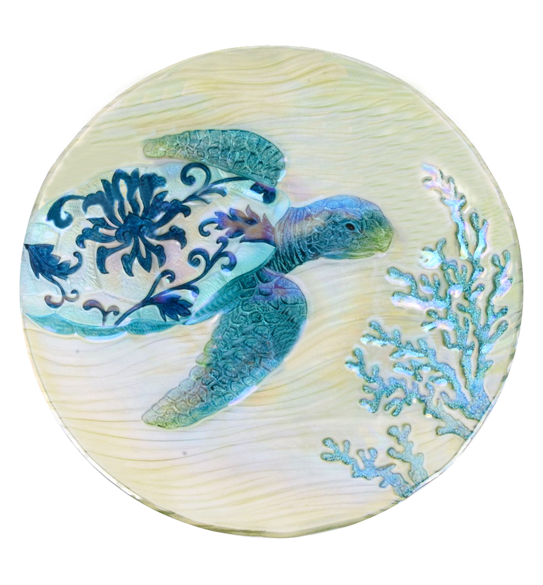 Rosecliff Heights 18" Holographic Turtle Hand Painted Glass Bowl and ...