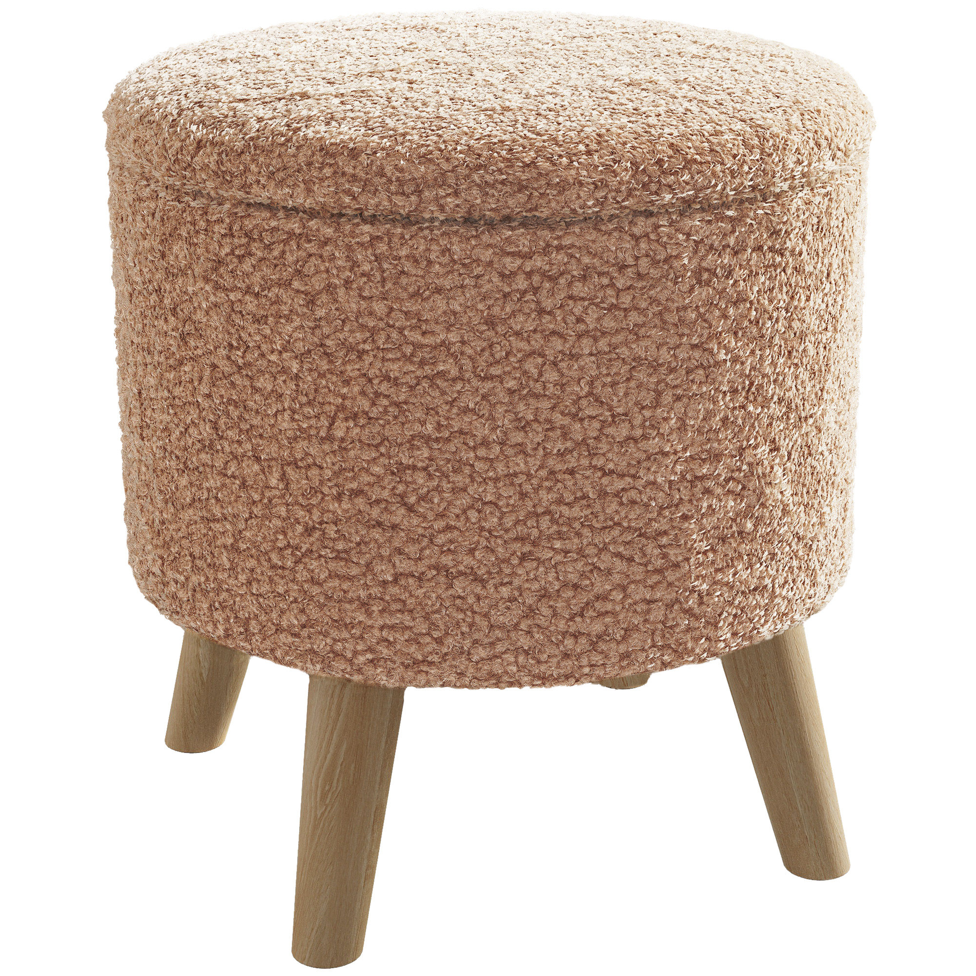 George Oliver Round Storage Ottoman, Linen Fabric Foot Stool with ...
