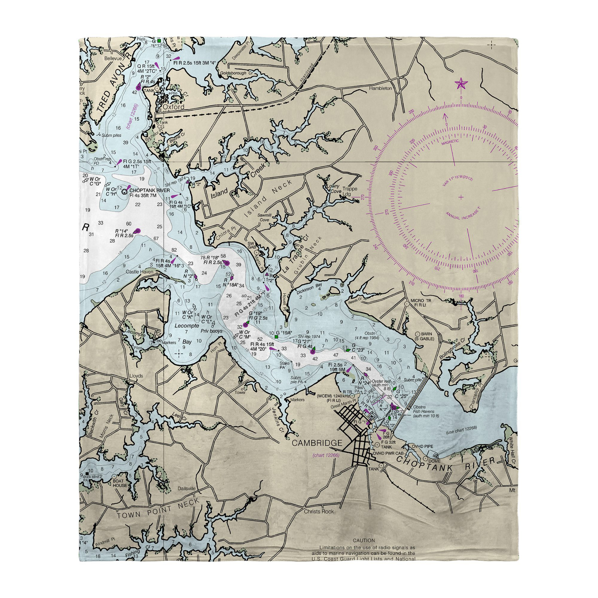 Betsy Drake Interiors Choptank River, MD Nautical Map Silk-Touch Throw ...