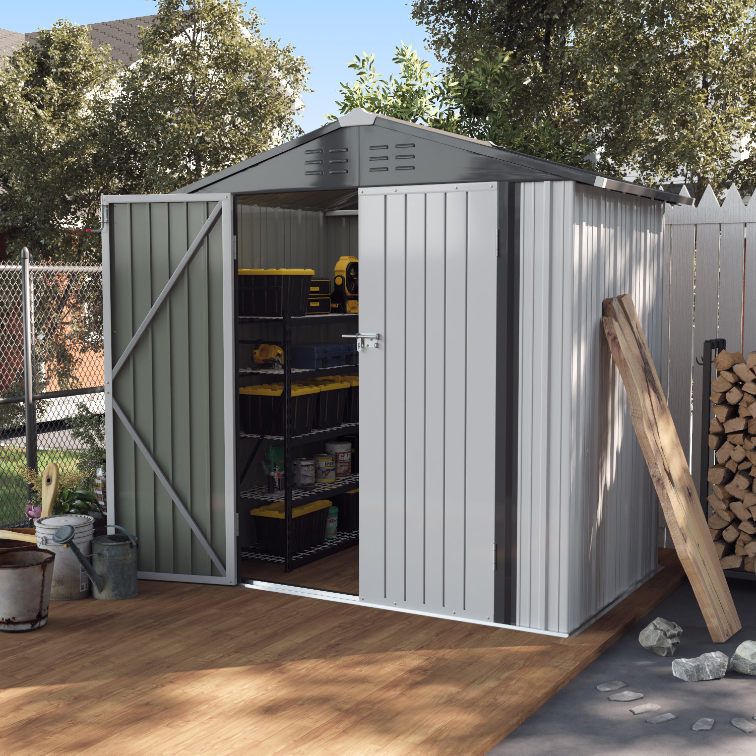 Devoko Outdoor Garden 6 ft. W X 4 ft. D Metal Storage Shed & Reviews ...