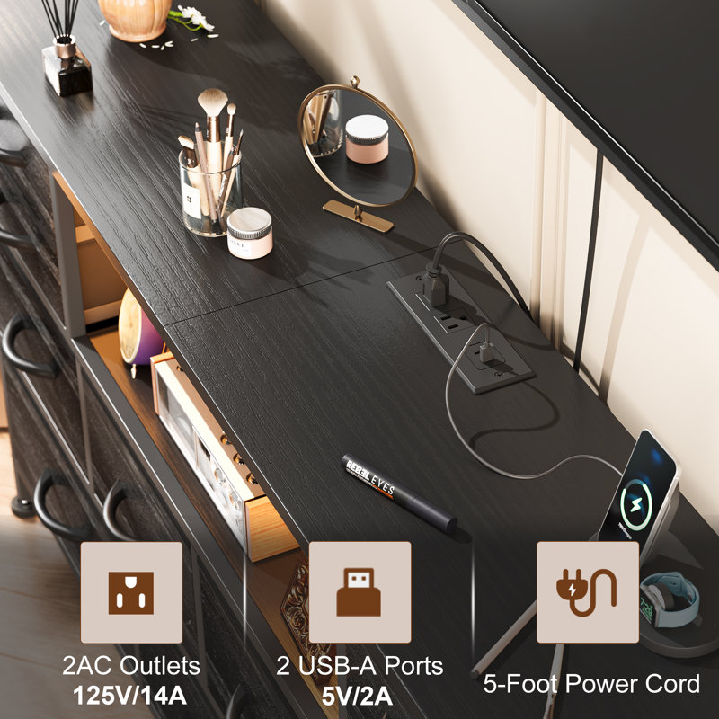 Ebern Designs Pilibbos 11- Drawer Dresser With Power Outlets RGB LED ...