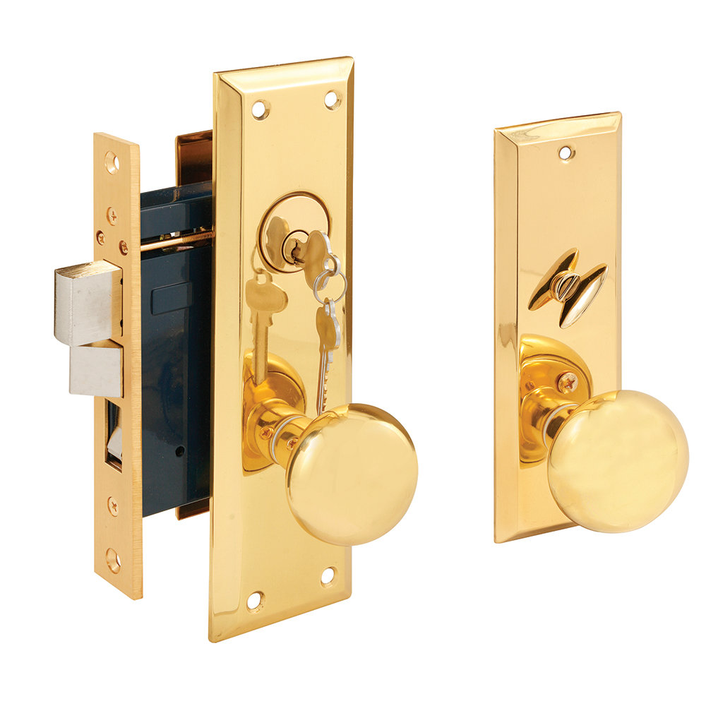 Prime-Line Mortise Lock Set, Brass Right Hand, 2-1/2 in. Backset ...