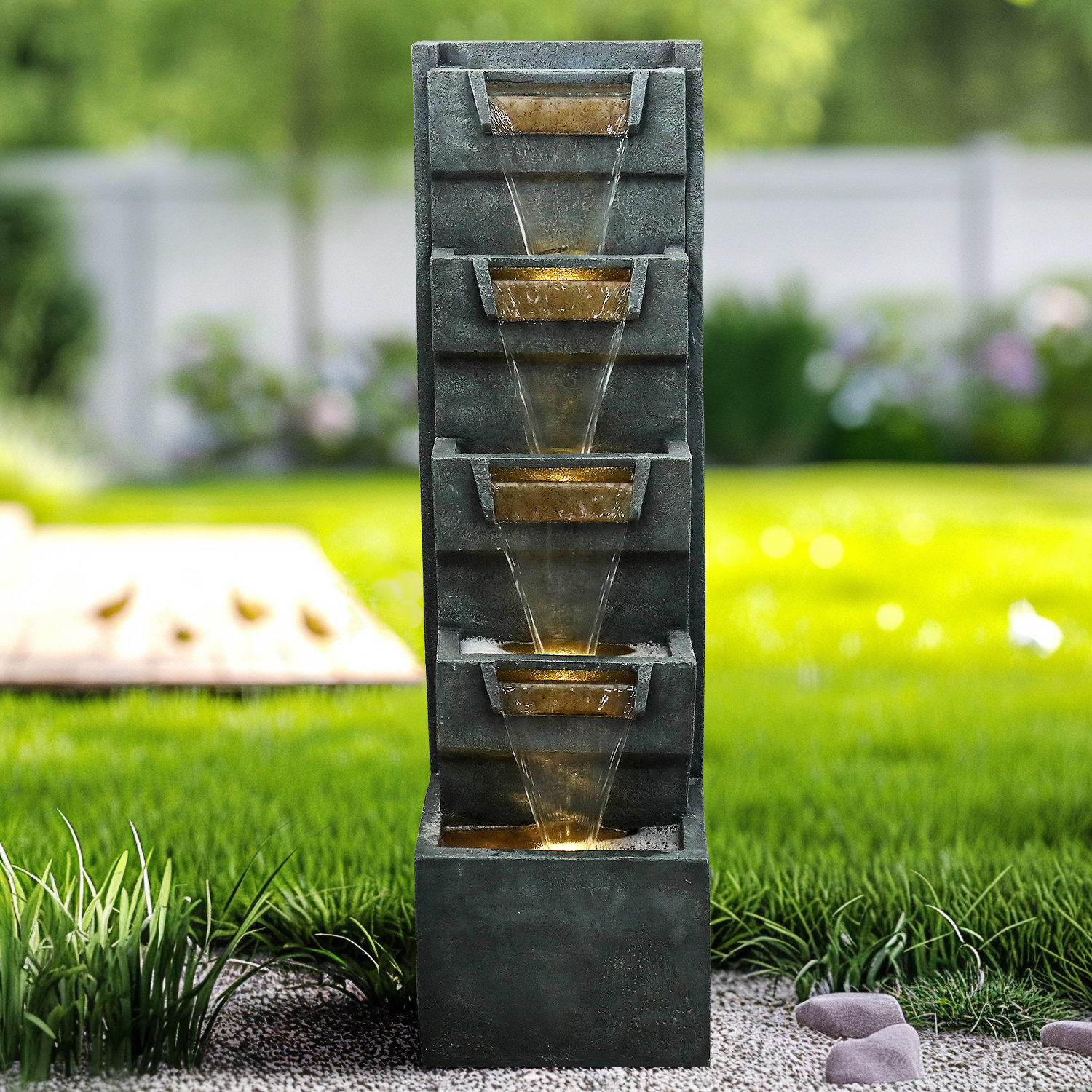 17 Stories 39.3in H Modern Outdoor Water Fountain Indoor Cascading ...