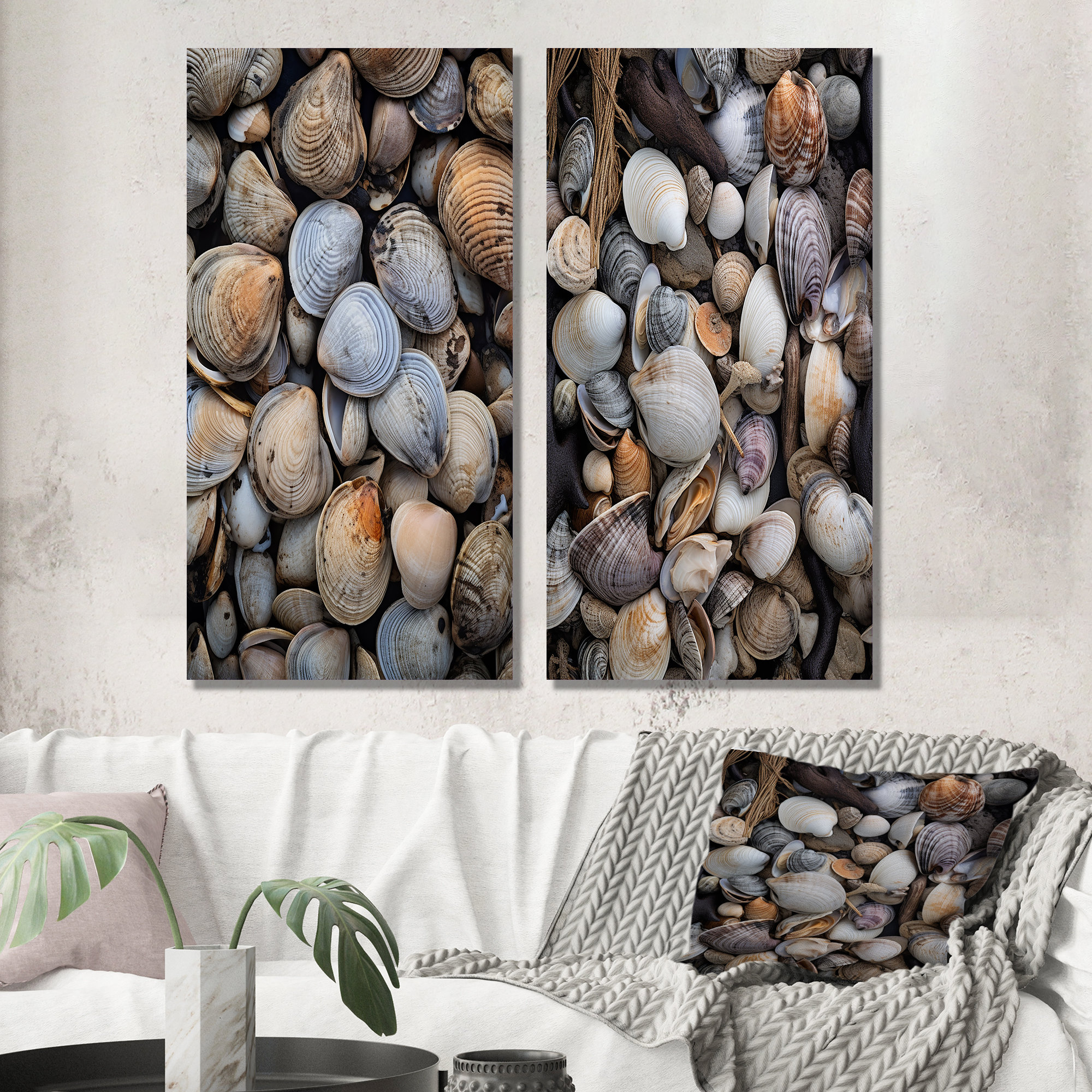 Highland Dunes Grey Clam Coastal Harmony - Wall Art Set Of 2 - Animals ...