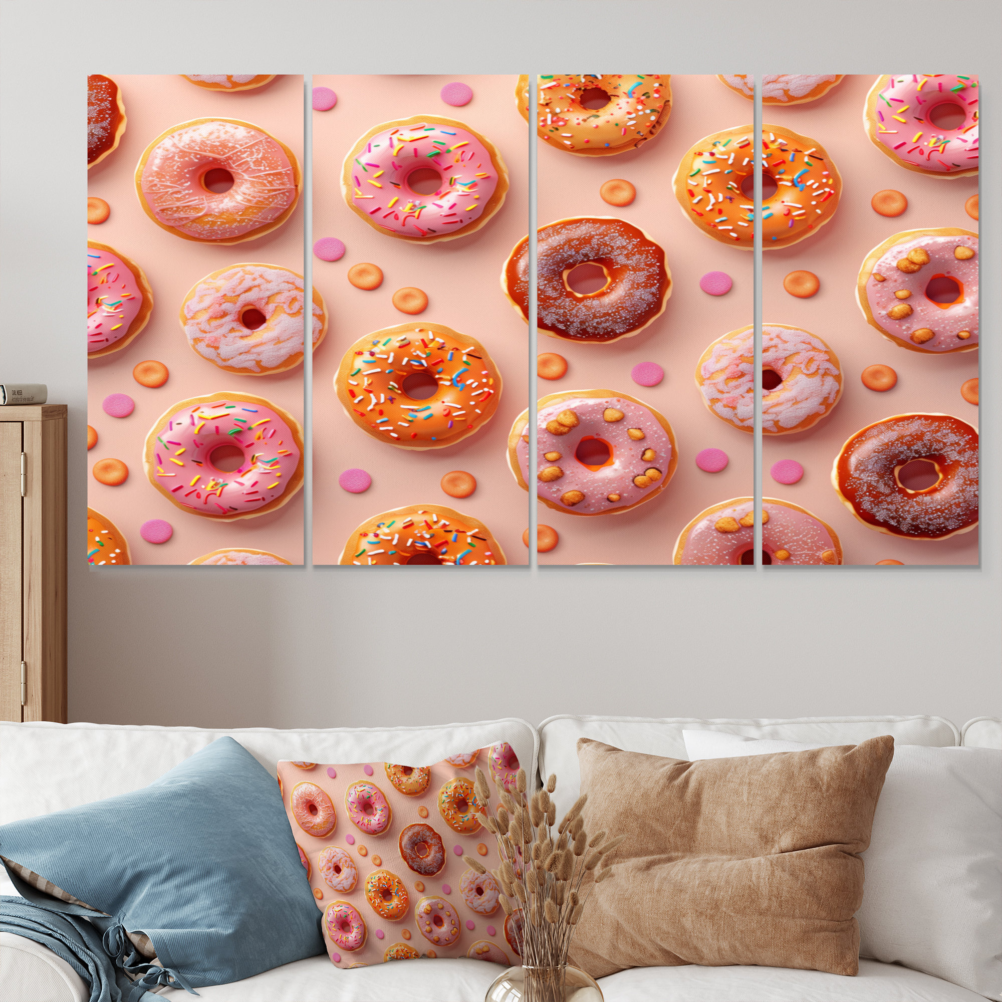 Trule Fun Pattern Of Cartoon Donuts - Food Donuts Wall Art Print Set ...