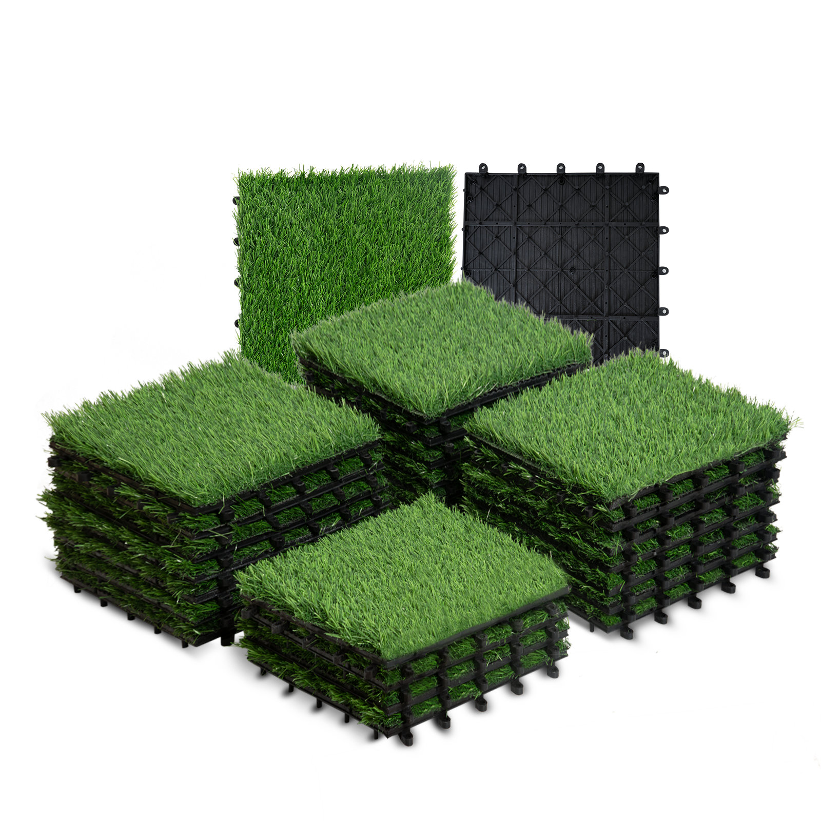 CraftVie Artificial Grass Tiles Outdoor, Turf Squares 12X12 In, Pack 27 ...