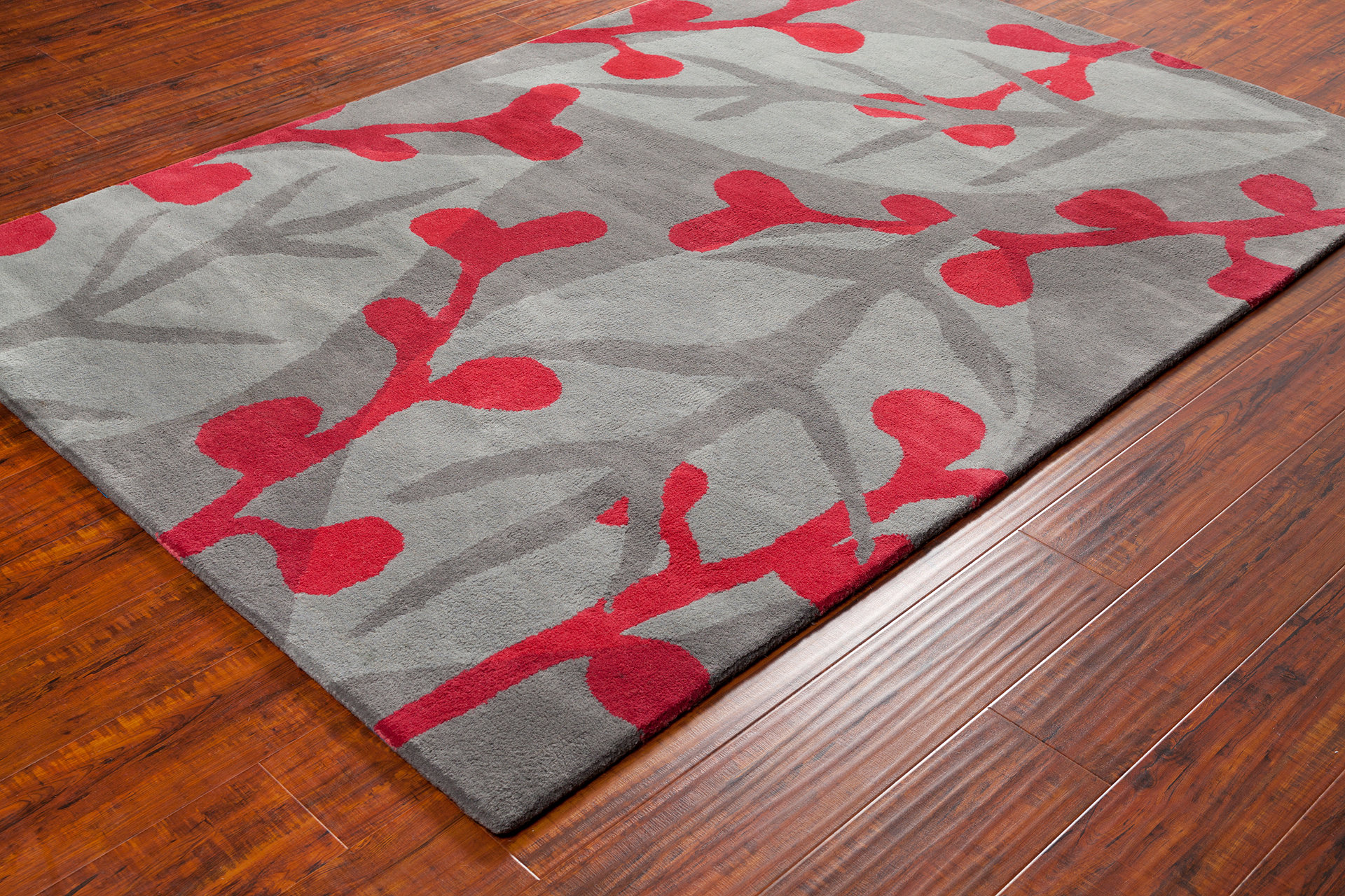Chandra Rugs Stella Patterned Contemporary Wool Gray/Red Area Rug | Wayfair