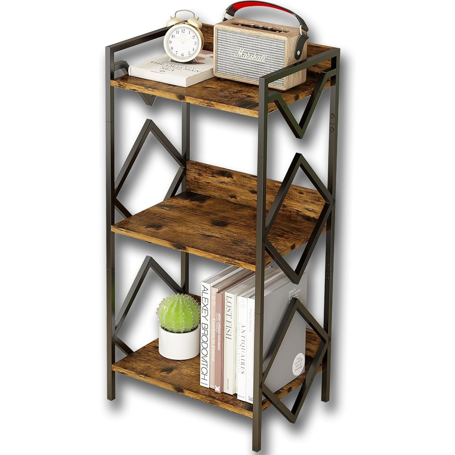 Ebern Designs Vallu Wood Side Table With Storage Rack 3-layer Bookshelf ...