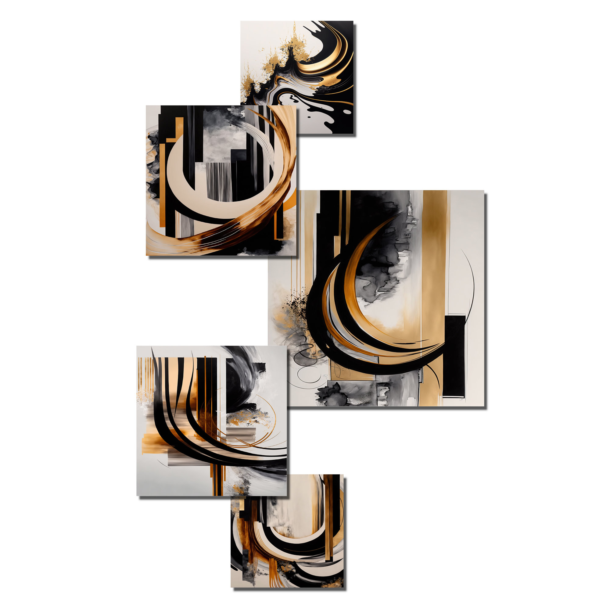 Orren Ellis Black And Gold Wave - Modern Geometric Metal Wall Décor ...