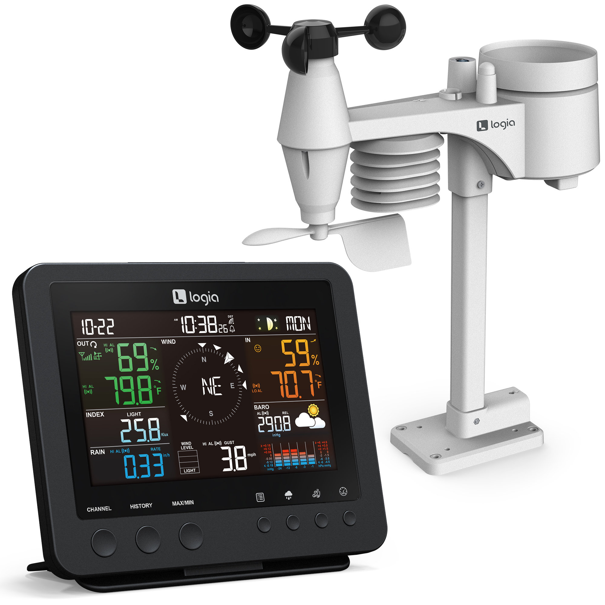 Logia 7-in-1 Weather Station Indoor/outdoor Weather Monitoring System ...