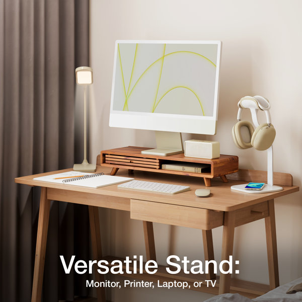 Corrigan Studio® Acacia Wood Monitor Stand with Sliding Door - Wooden ...