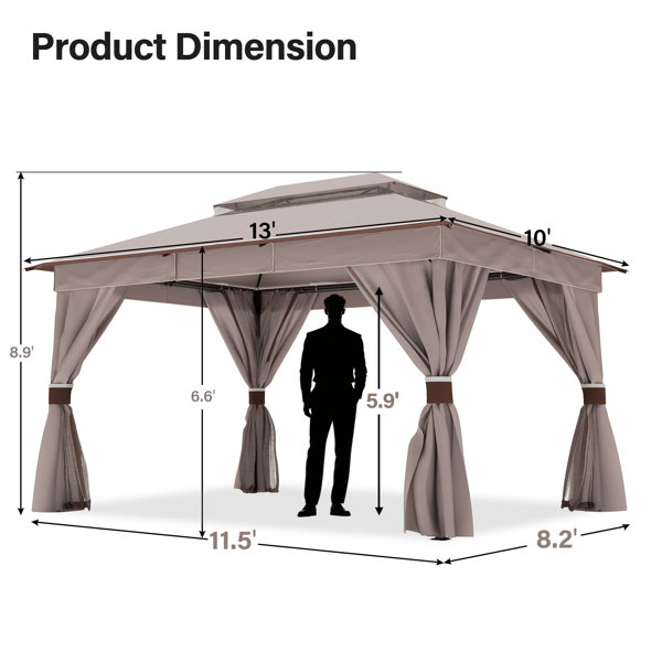 Yardgrace Yardgrace 13'x10' Soft-top Double-Roofed Steel Patio Gazebo ...
