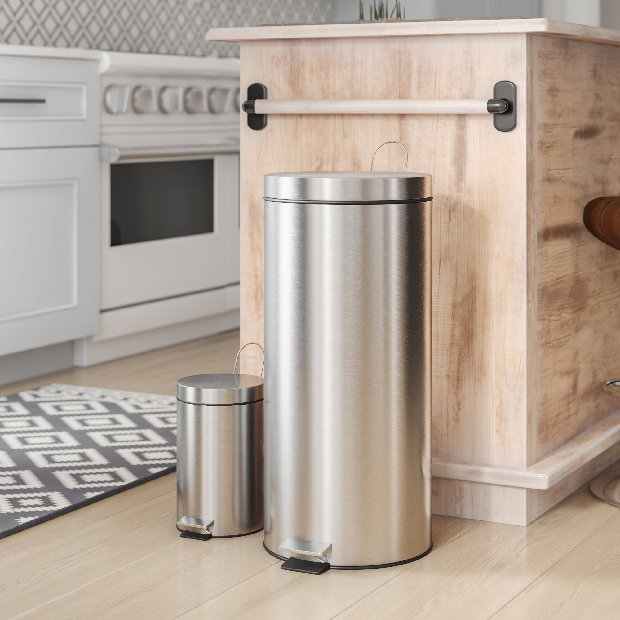 Rebrilliant 2 Piece Stainless Steel 7.92 Gallon Trash Can Set & Reviews ...